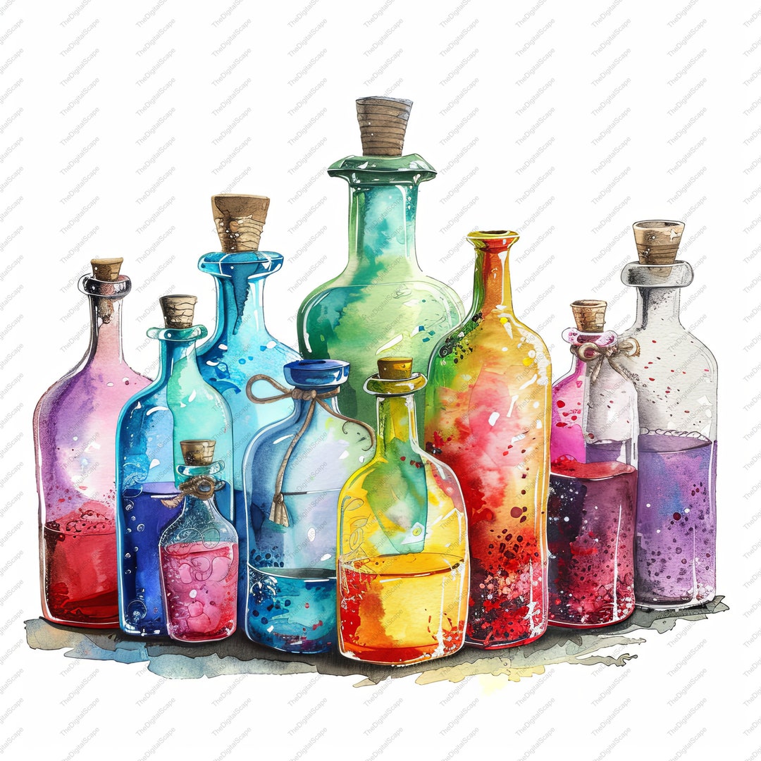 10 Colourful Potion Bottles Clipart - High Quality Jpgs, Scrapbooks ...