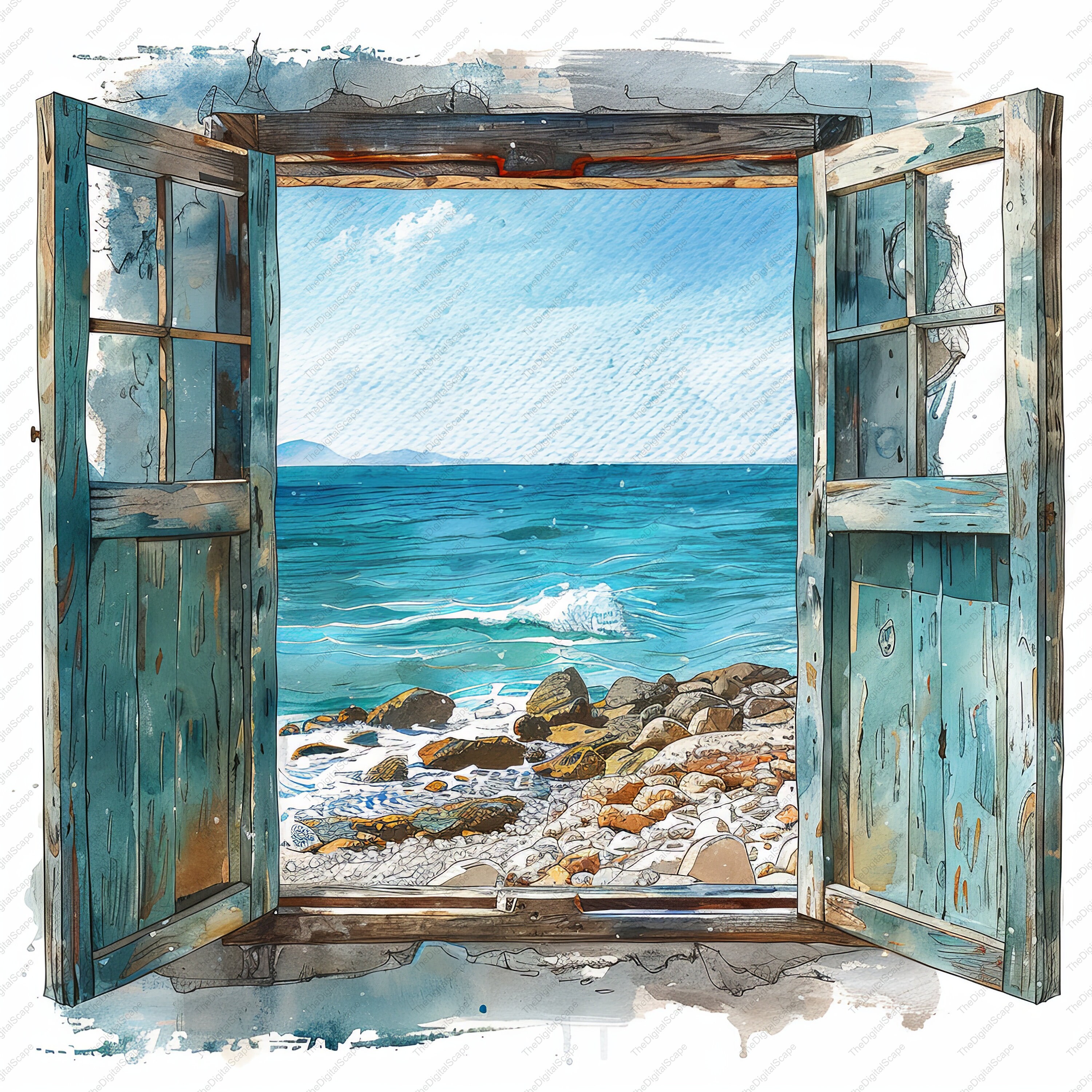 Ocean View Window Clipart: Watercolor Sea Scene (digital Download) - Etsy