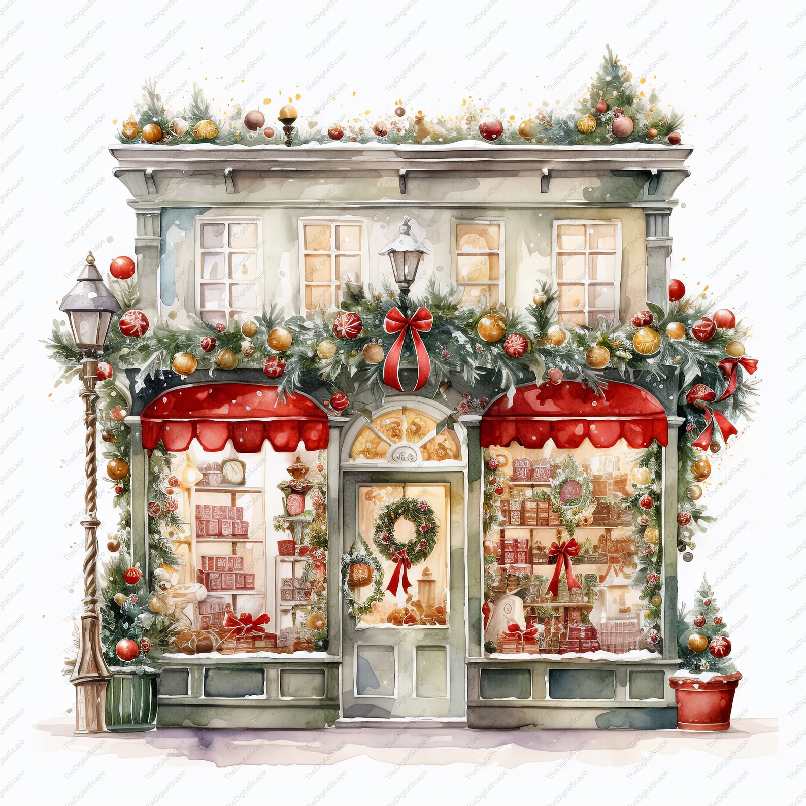 Christmas Shopfront Clipart – Holiday Storefront Illustration (digital ...