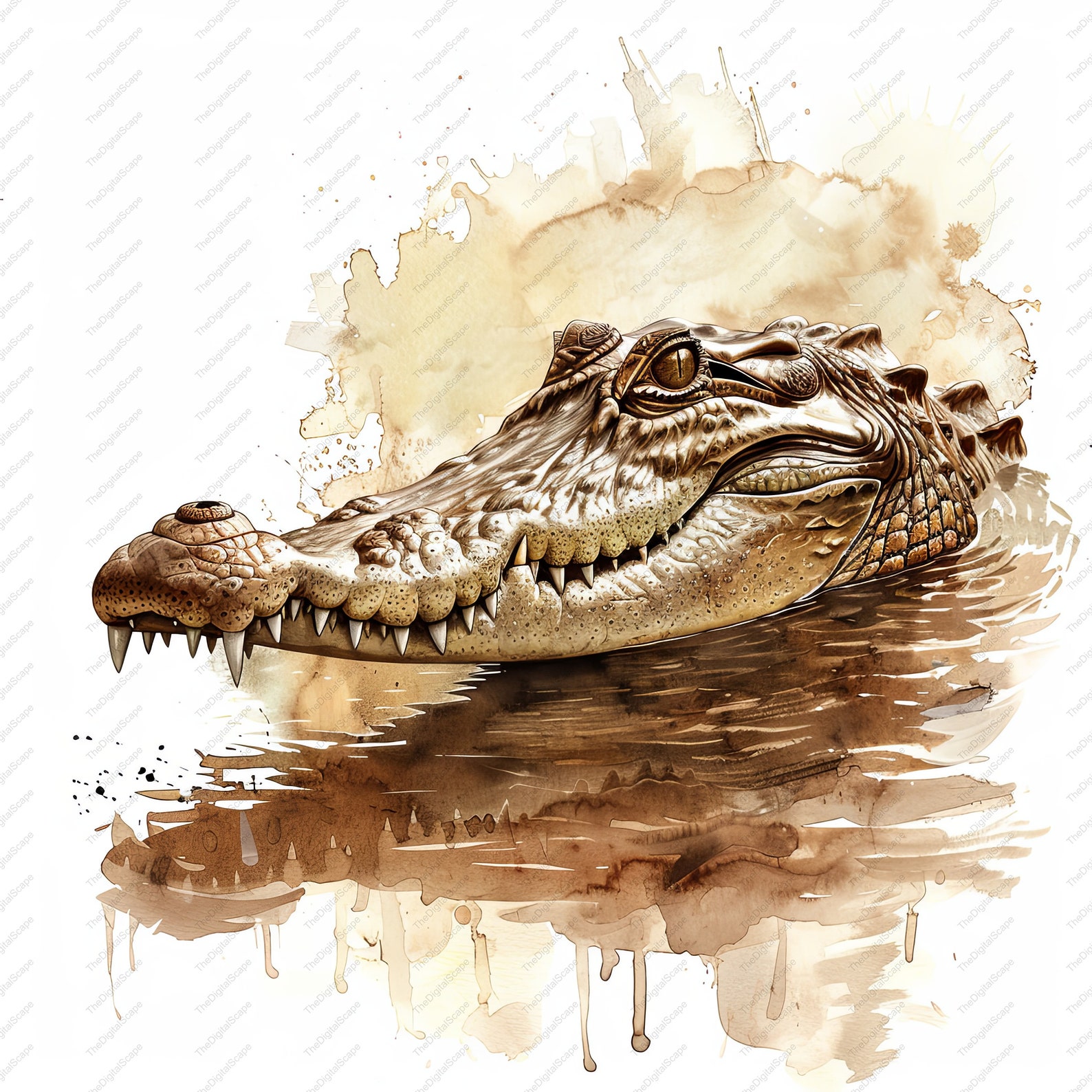 10 Crocodile Clipart, Crocodile in Swamp, Printable Watercolour Clipart ...