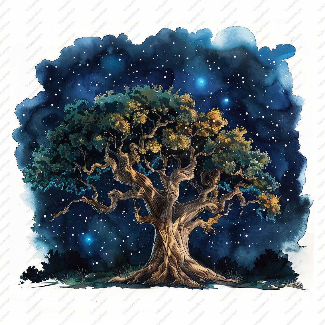 10 Starry Night Oak Trees Clipart High Quality Jpgs, Scrapbooks ...