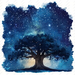 10 Starry Night Oak Trees Clipart - High Quality Jpgs, Scrapbooks ...