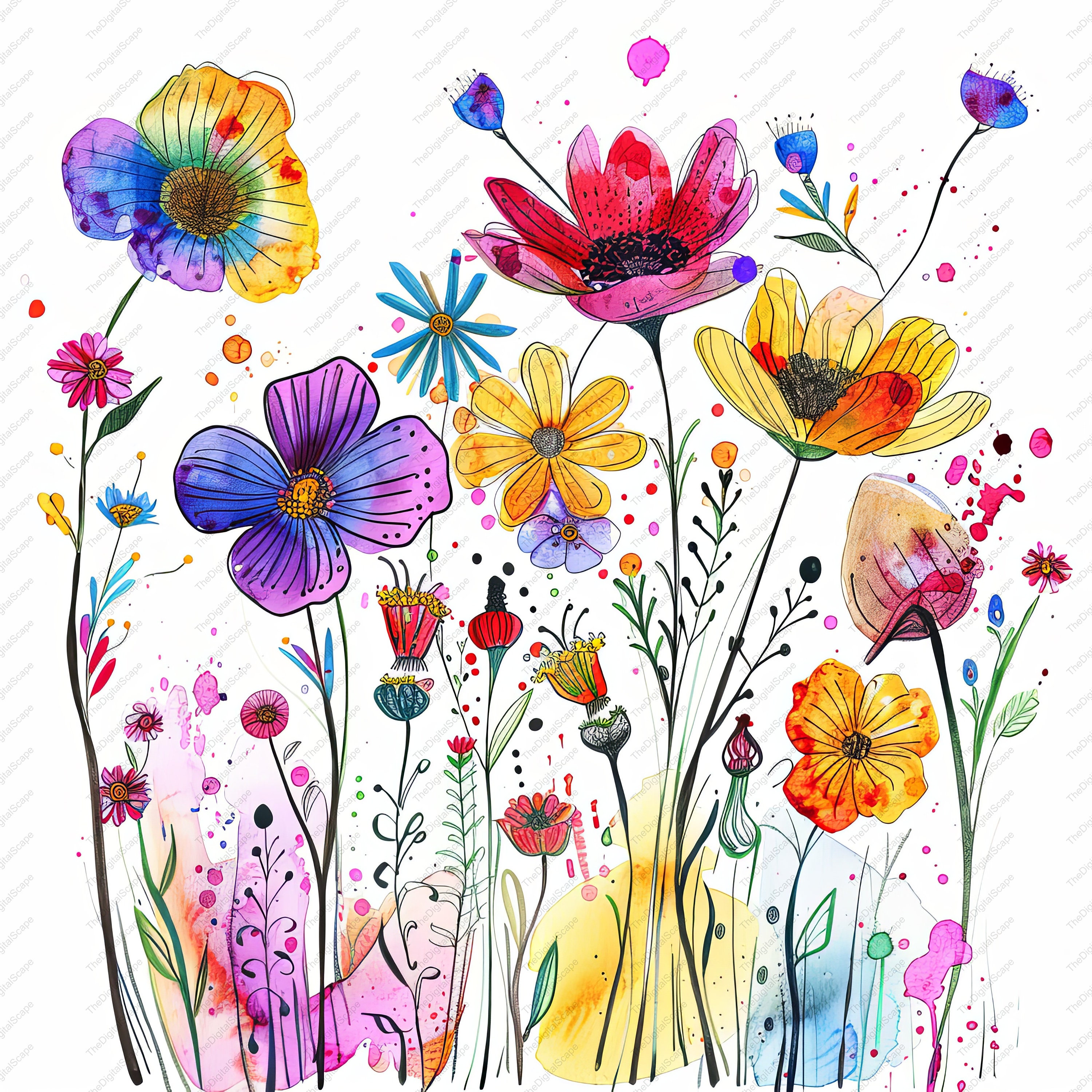Whimsical Flowers Clipart 10 High Quality Jpgs, Scrapbooks, Digital ...