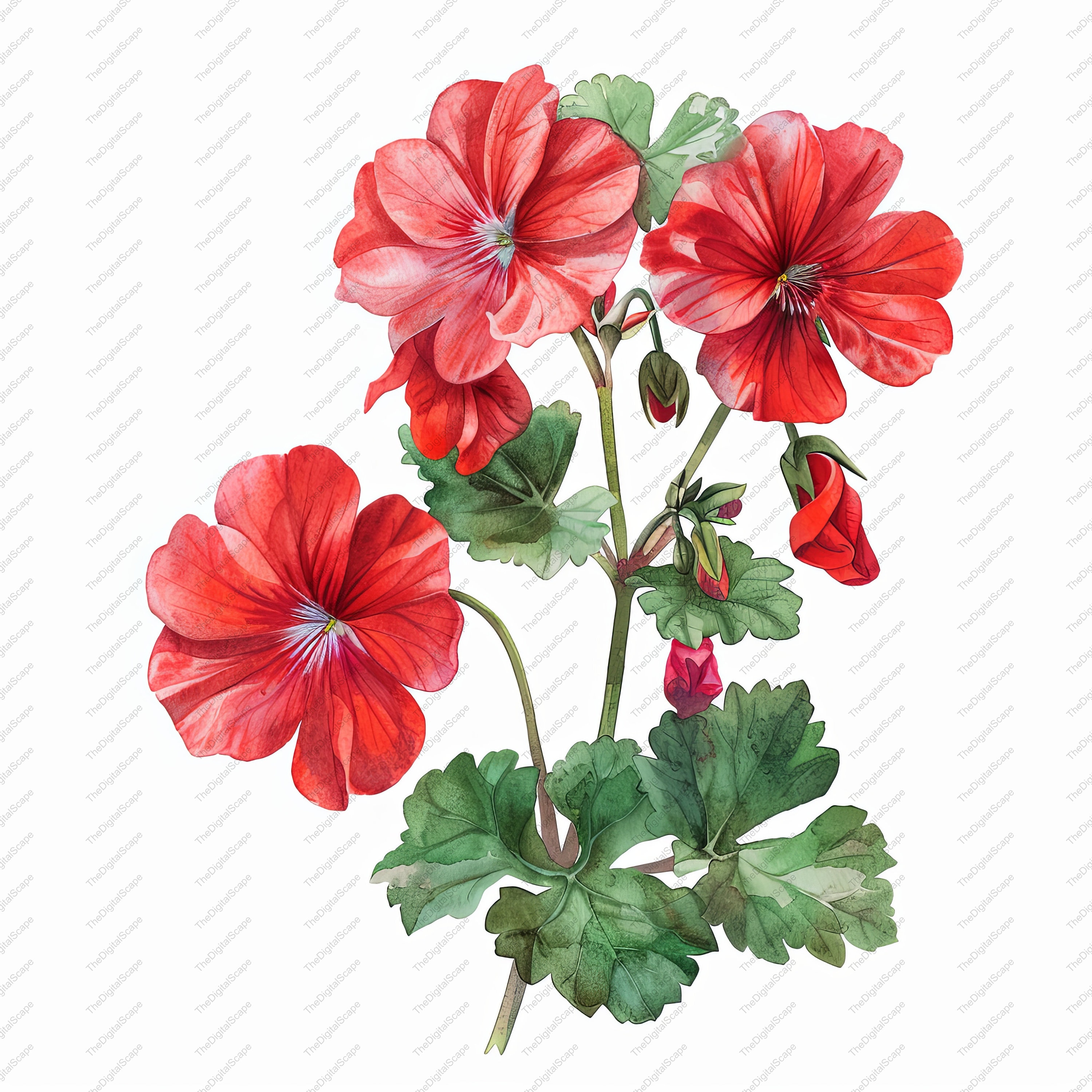 Geranium Flowers Watercolor Clipart – High-quality Jpgs (digital ...