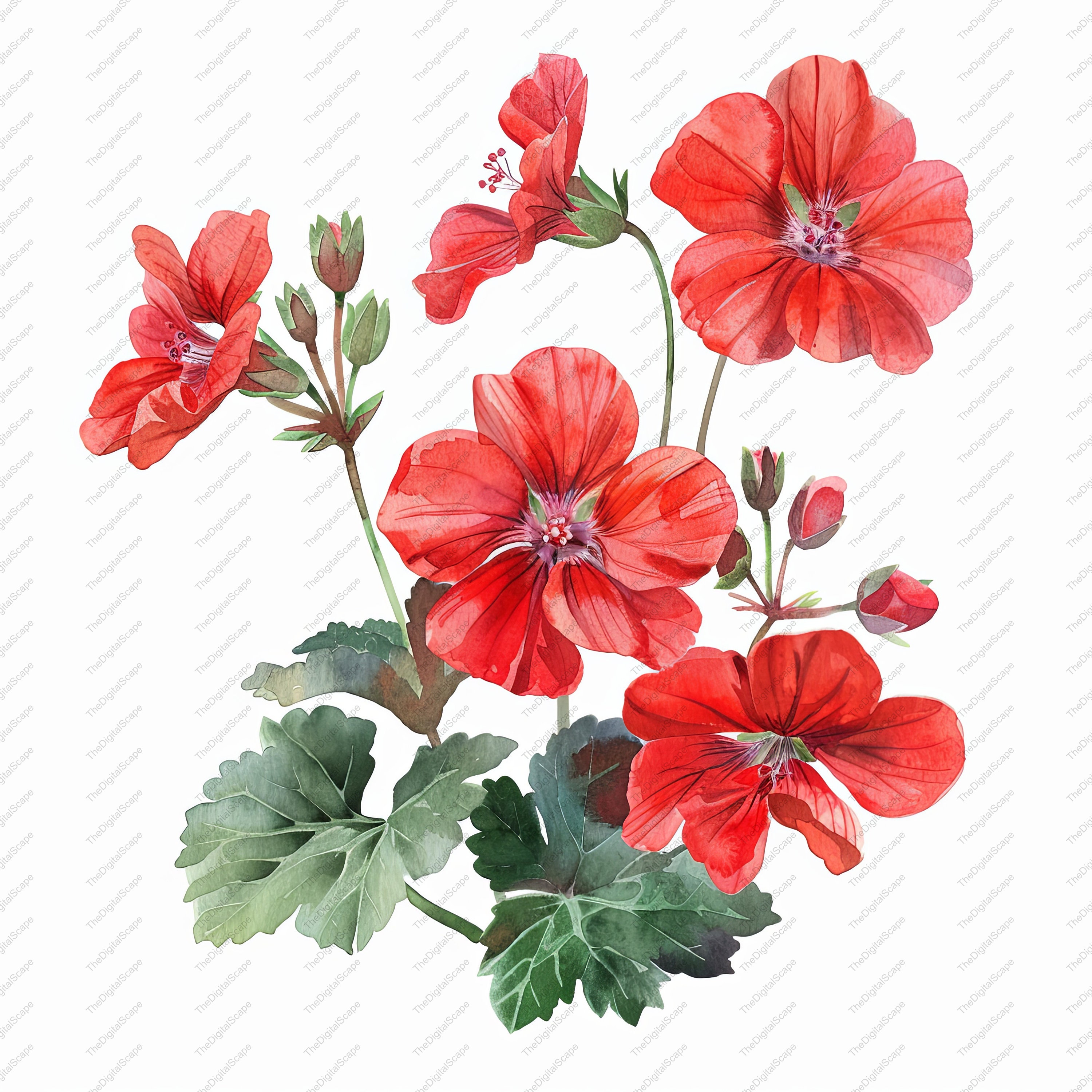 Geranium Flowers Watercolor Clipart – High-quality Jpgs (digital ...