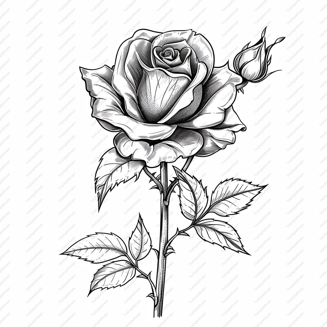 Pencil Sketch Rose Clipart – High-quality Jpgs, Commercial Use (instant ...