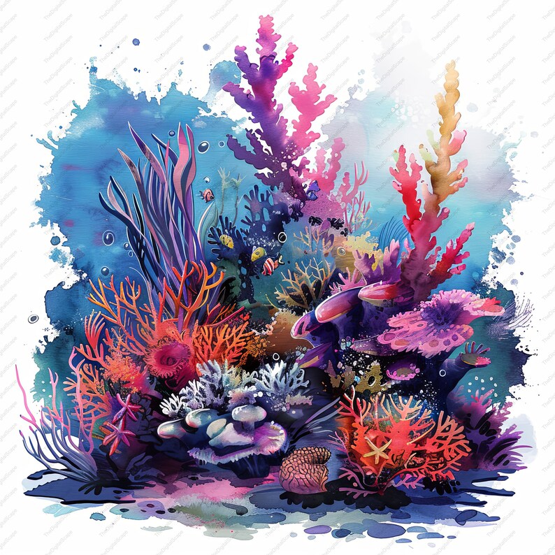 10 Underwater Coral Reef Clipart, Water Plants, Printable Watercolour ...