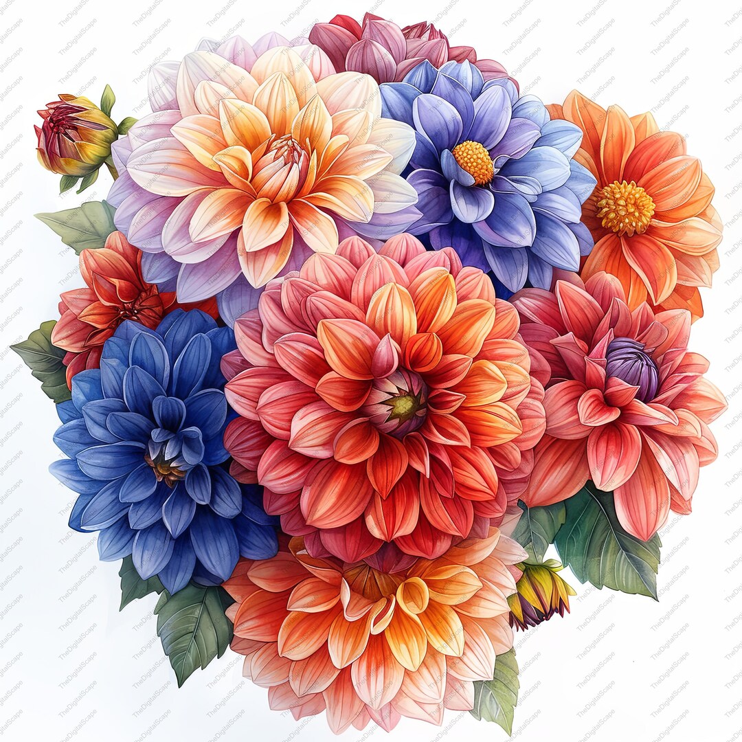 Dahlia Flower Clipart Set – High-quality Floral Jpgs (digital Download ...