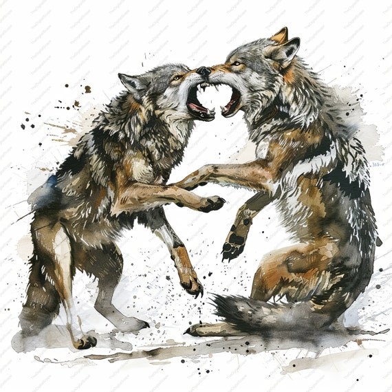 Wolves Fighting Drawing
