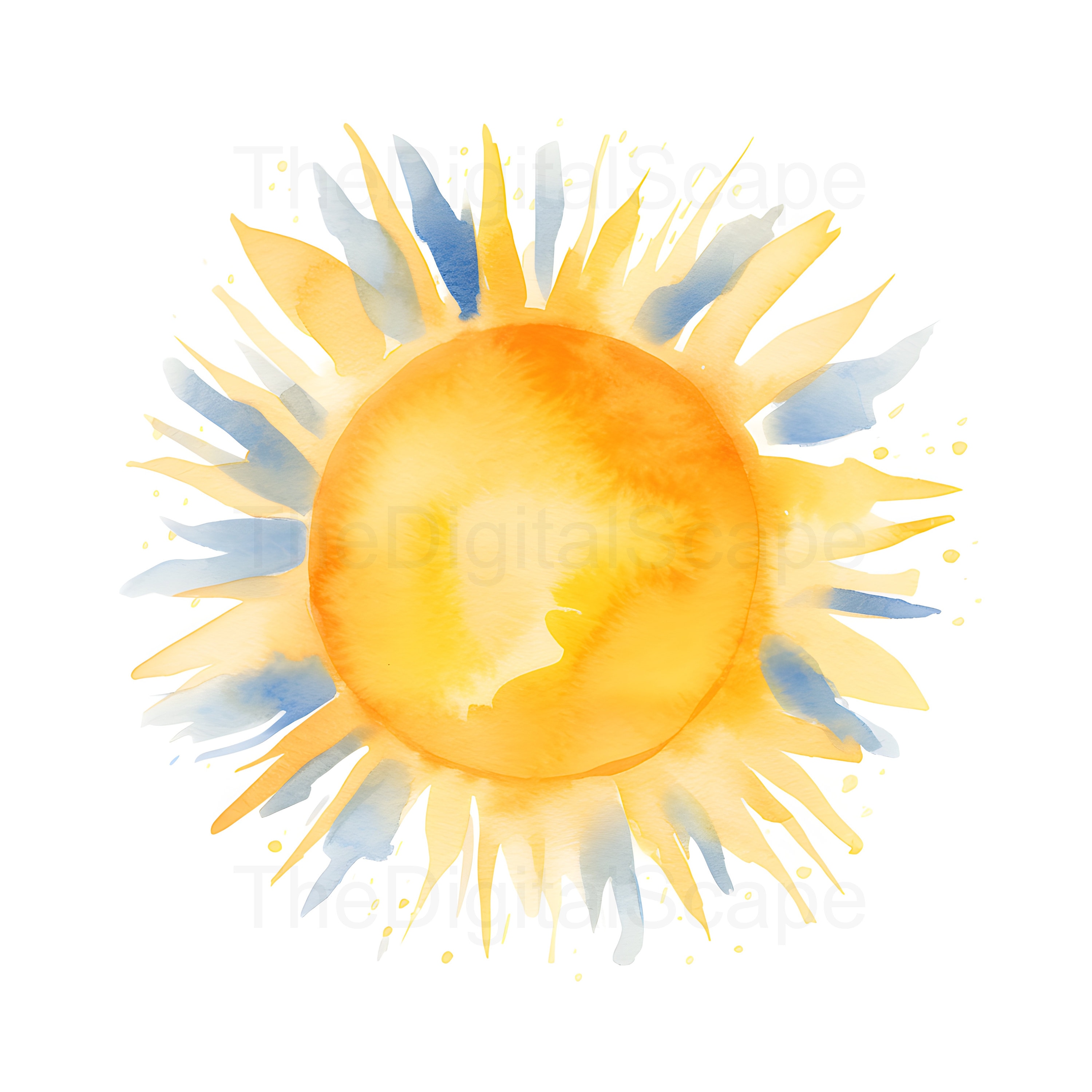 Watercolor Sun Clipart – High-quality Jpgs, Commercial Use (digital ...