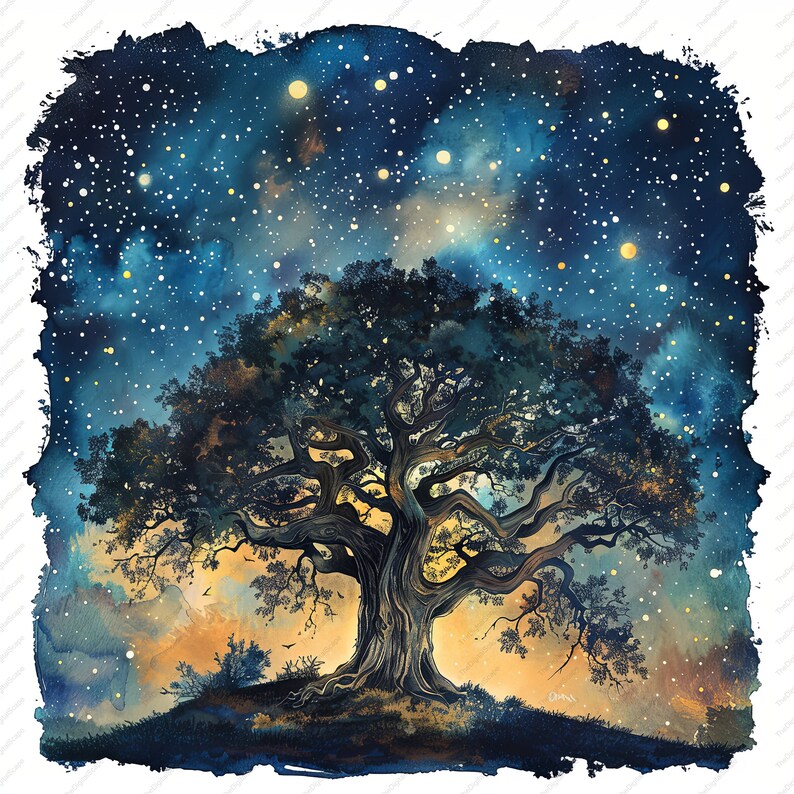 10 Starry Night Oak Trees Clipart High Quality Jpgs, Scrapbooks ...