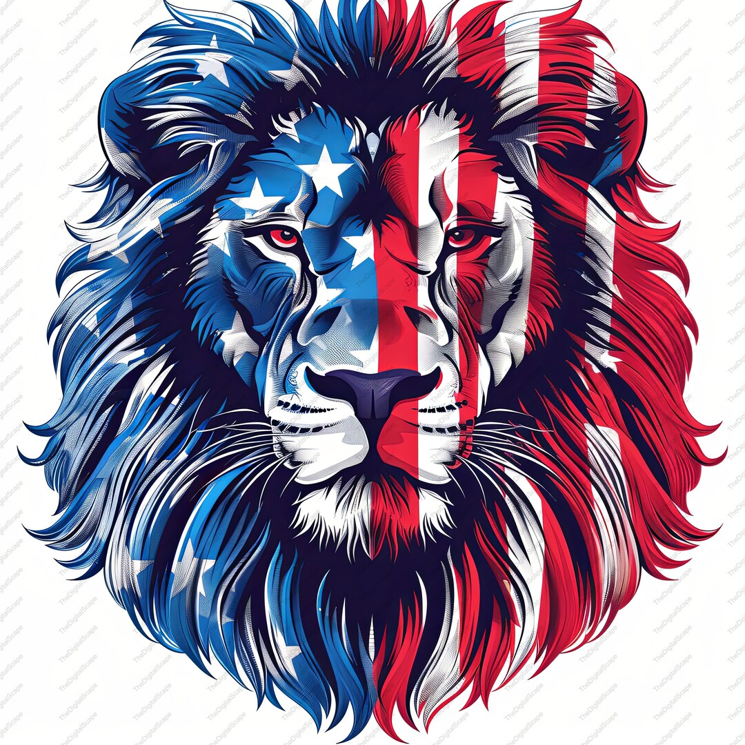 USA Flag Lion Clipart: Patriotic Lion Head Jpgs (commercial Use) - Etsy