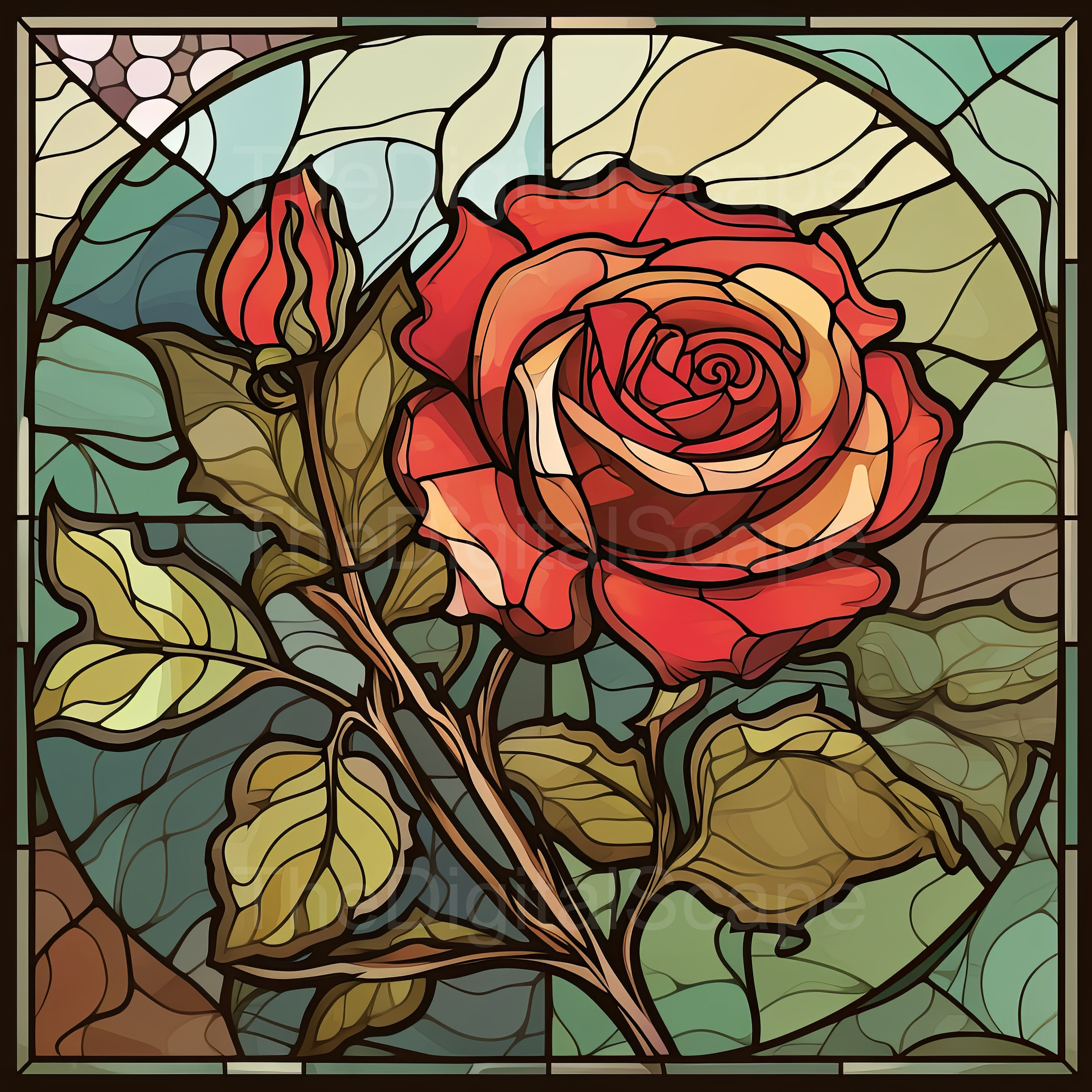 Stained Glass Rose Clipart 10 High Quality Jpgs Scrapbooks - Etsy
