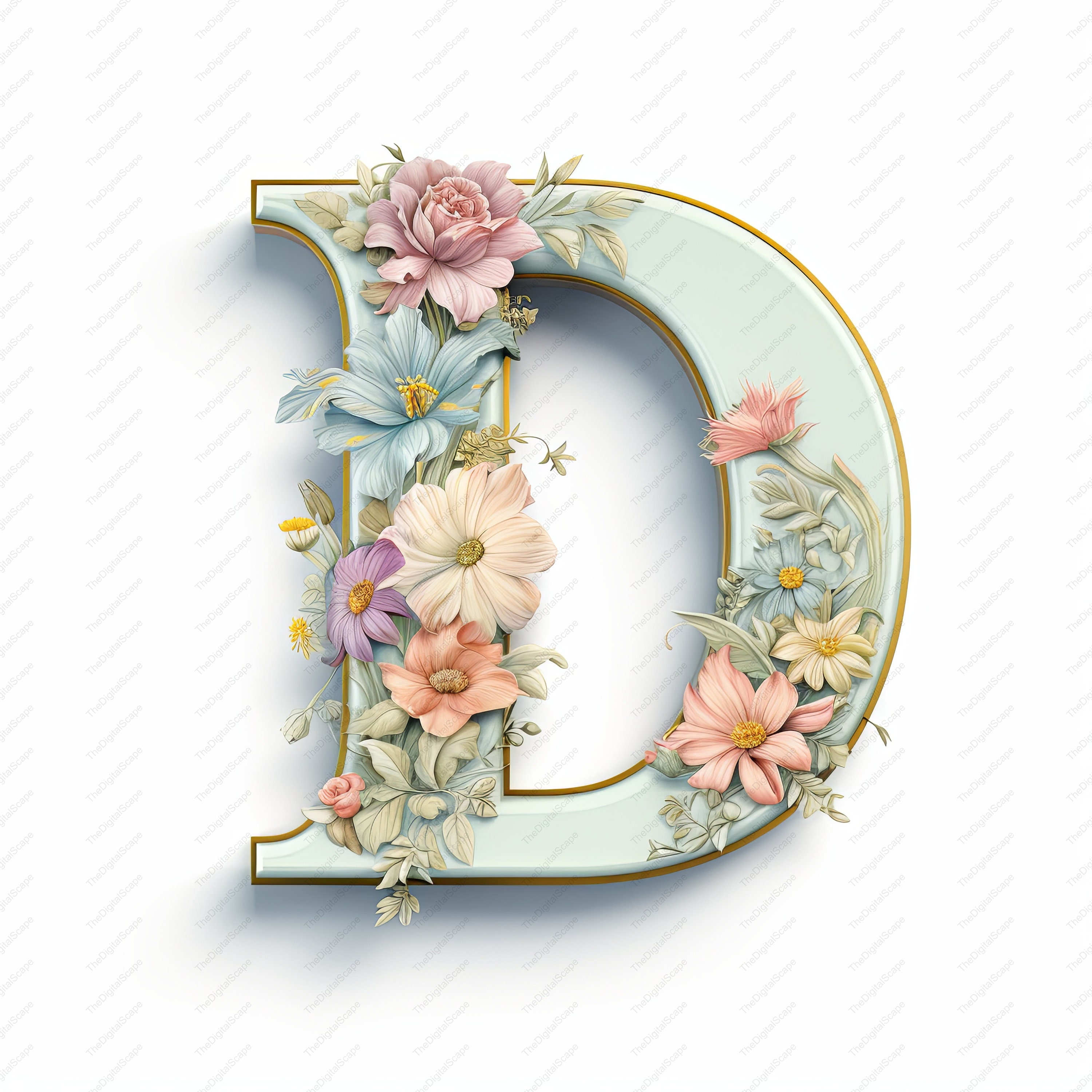Floral Letter D Clipart – High-quality JPG Alphabet Print (instant ...