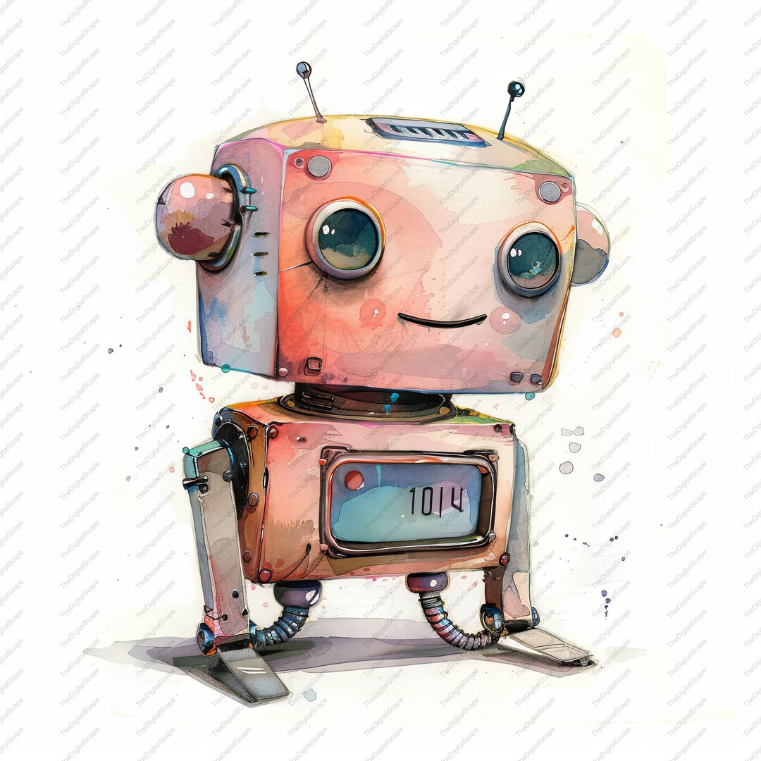 10 Cute Smiling Robots Watercolour Clipart - High Quality Jpgs ...