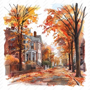 10 Autumn Street Clipart, Autumn Clipart, Printable Watercolour Clipart ...