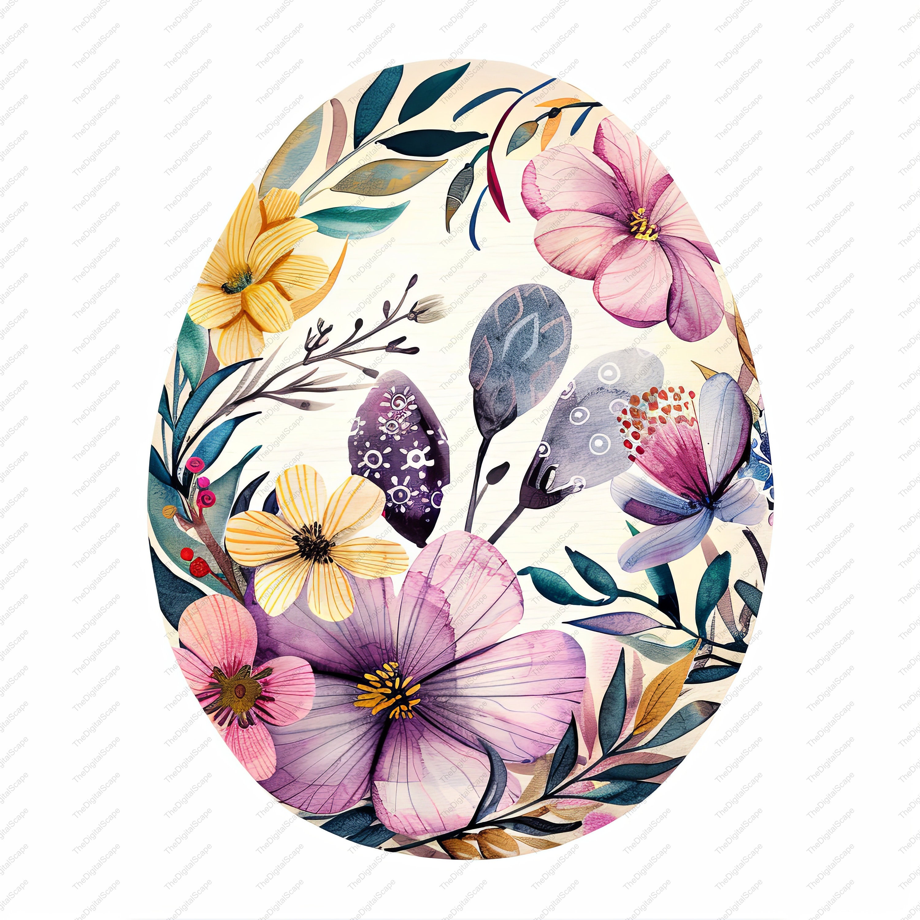 Floral Easter Egg Clipart: Watercolor Flower Designs (digital Download ...