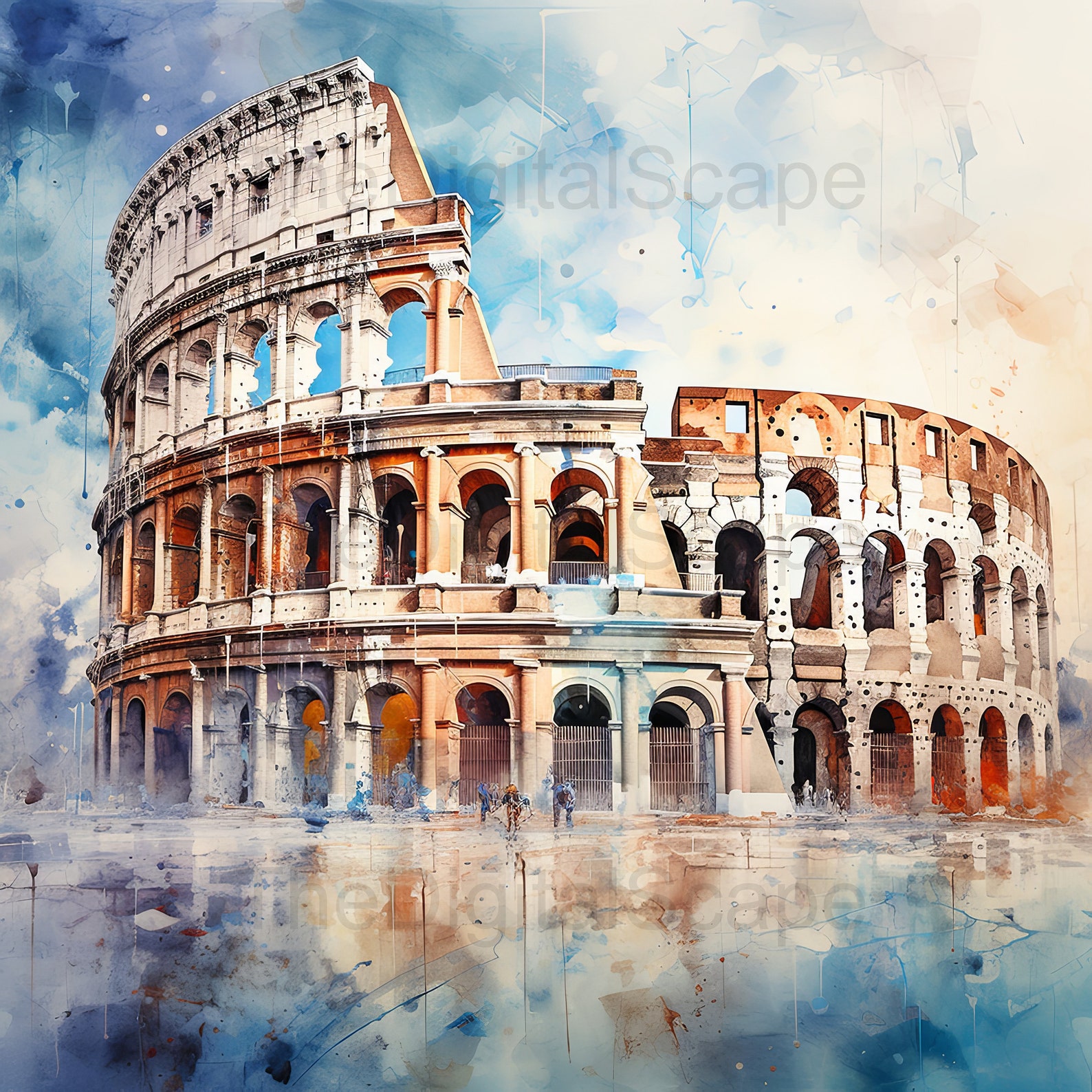 Watercolor Roman Colosseum Clipart: Italy Travel Art (digital Download ...