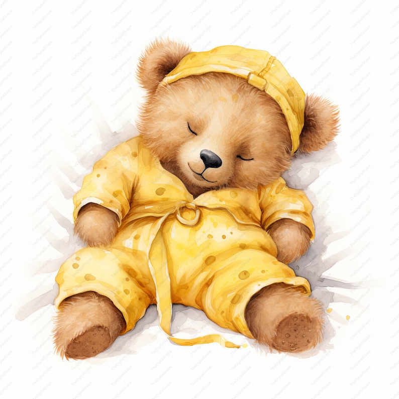 Sleeping Teddy Bear Clipart – Cute Bear in Pajamas, Commercial Use ...