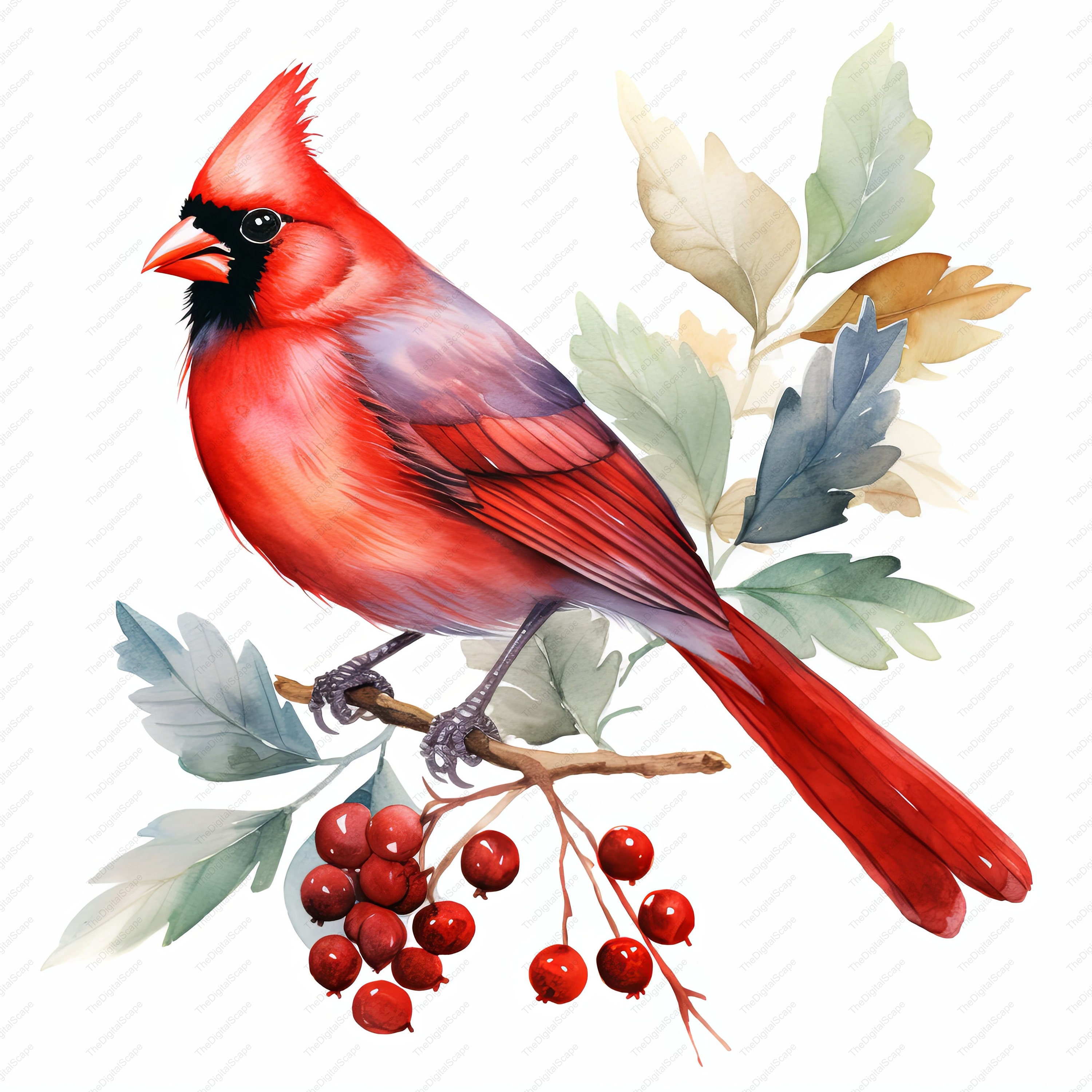 Red Cardinal Watercolor Clipart – 10 High-quality Jpgs (commercial Use ...
