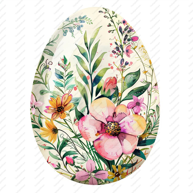 Floral Easter Egg Clipart: Watercolor Flower Designs (digital Download ...
