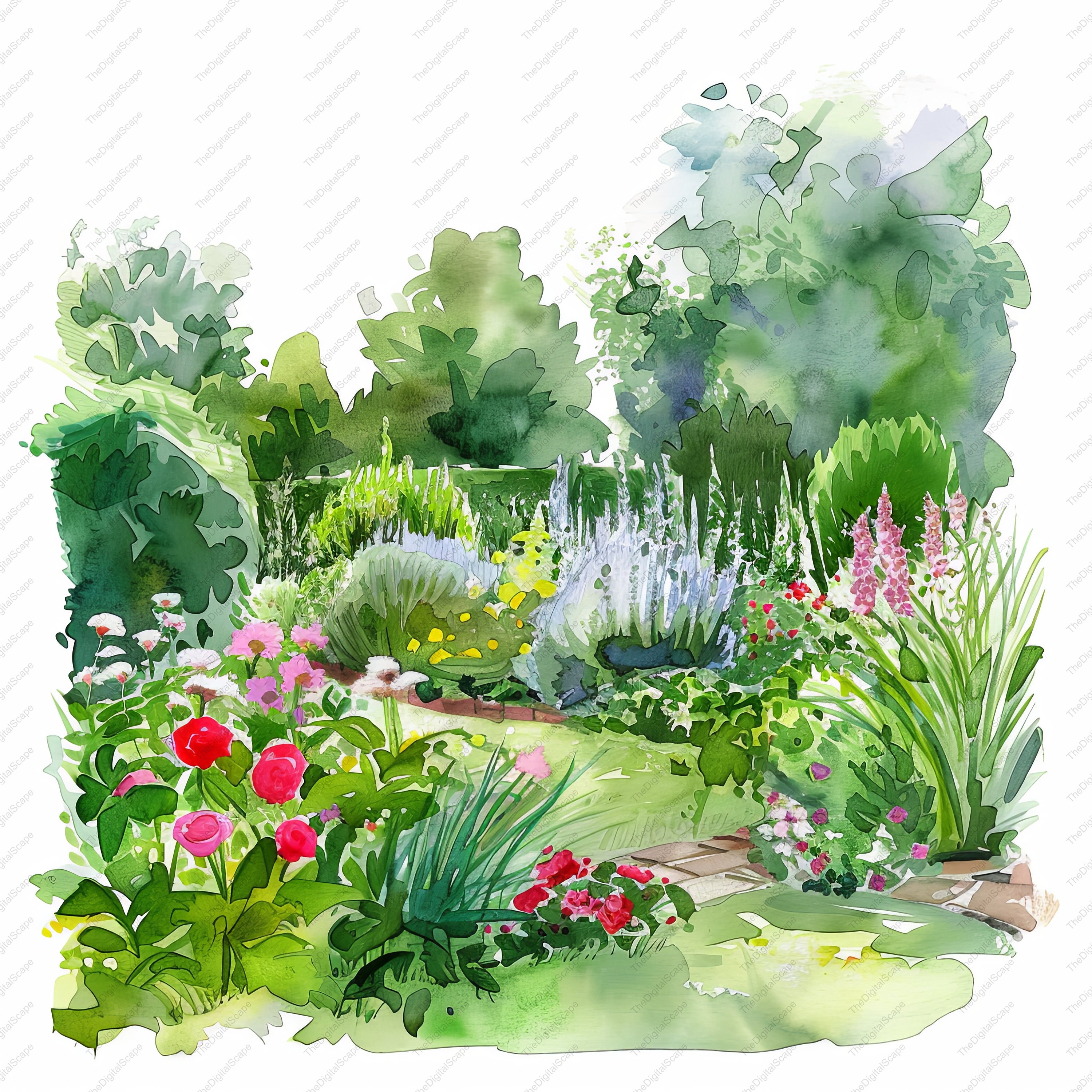 10 Summer Gardens Clipart High Quality Jpgs, Scrapbooks, Digital Craft ...