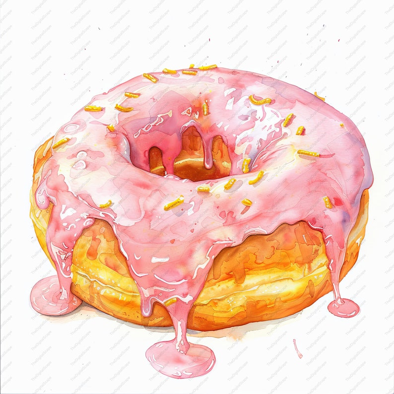 10 Iced Doughnut Clipart, Dessert Clipart, Printable Watercolour ...