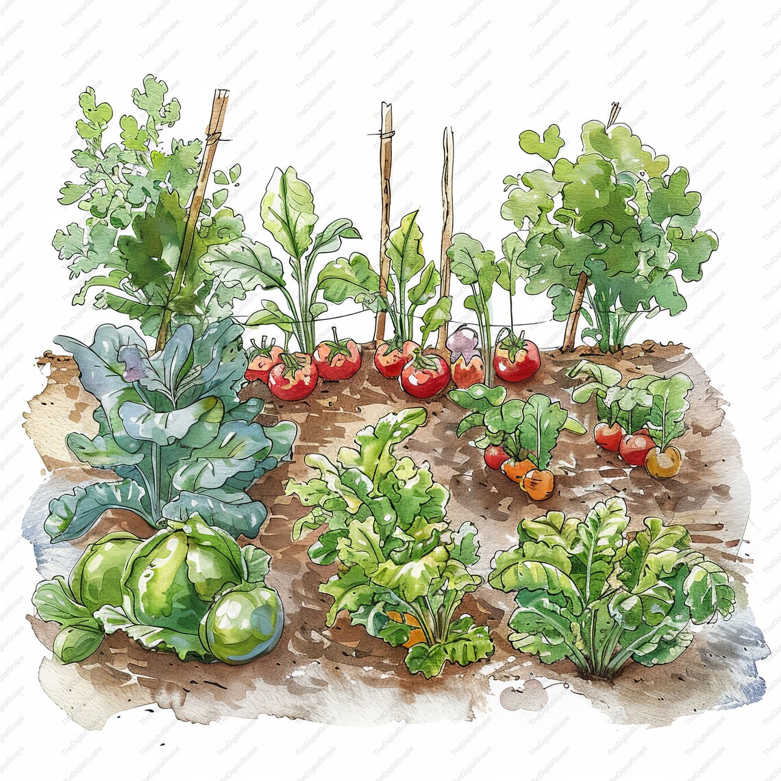 Vegetable Garden Watercolor Clipart – Farm Fresh Veggies (jpgs, Instant ...