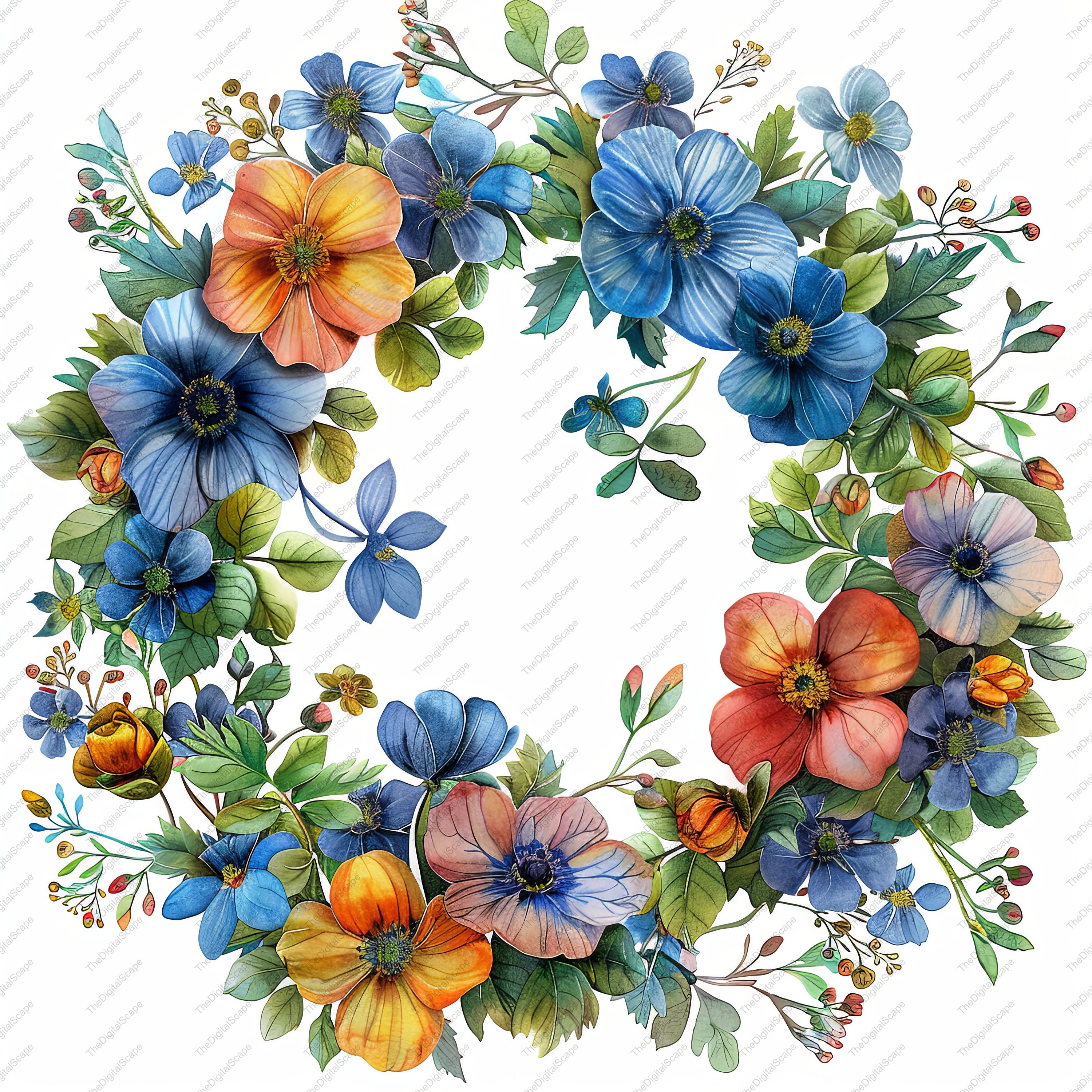 Spring Flower Wreath Clipart – High-quality Floral Jpgs (commercial Use ...