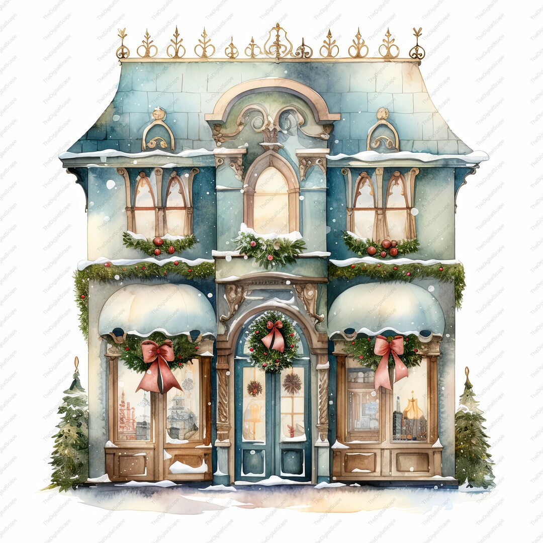 Christmas Shopfront Clipart – Holiday Storefront Illustration (digital ...