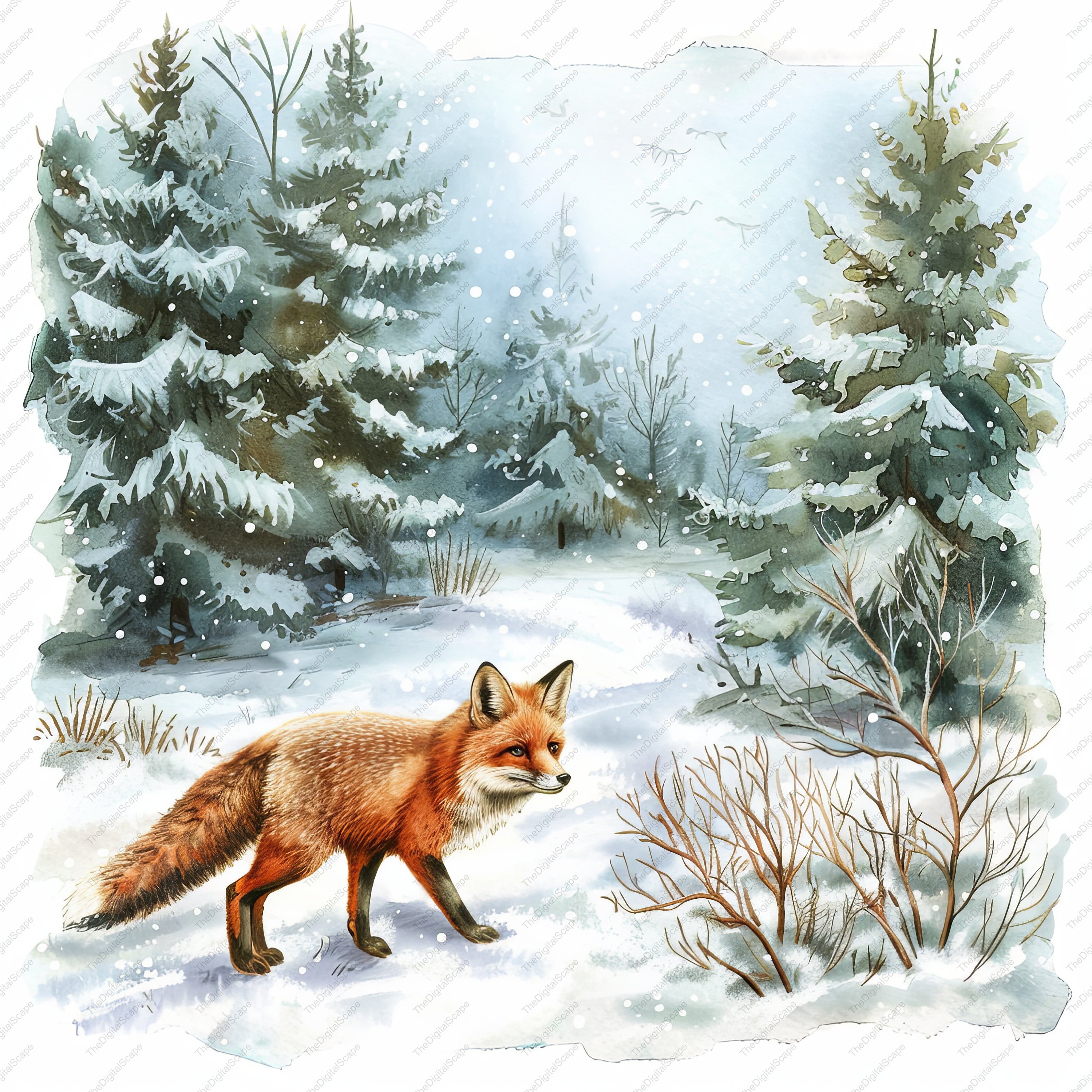 Fox Winter Forest Clipart – High-quality Jpgs, Scrapbook Graphics ...
