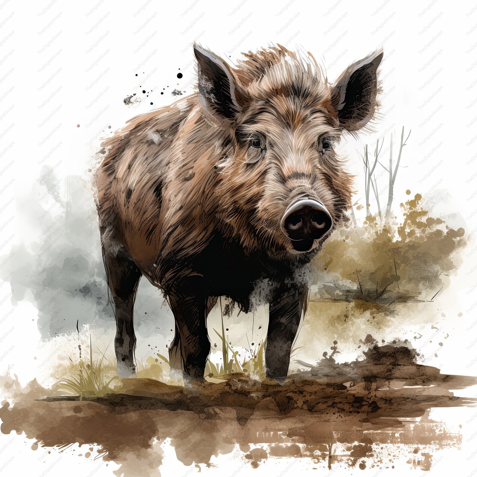 Watercolor Boar Clipart - Wild Hog Jpgs for Commercial Use (instant ...