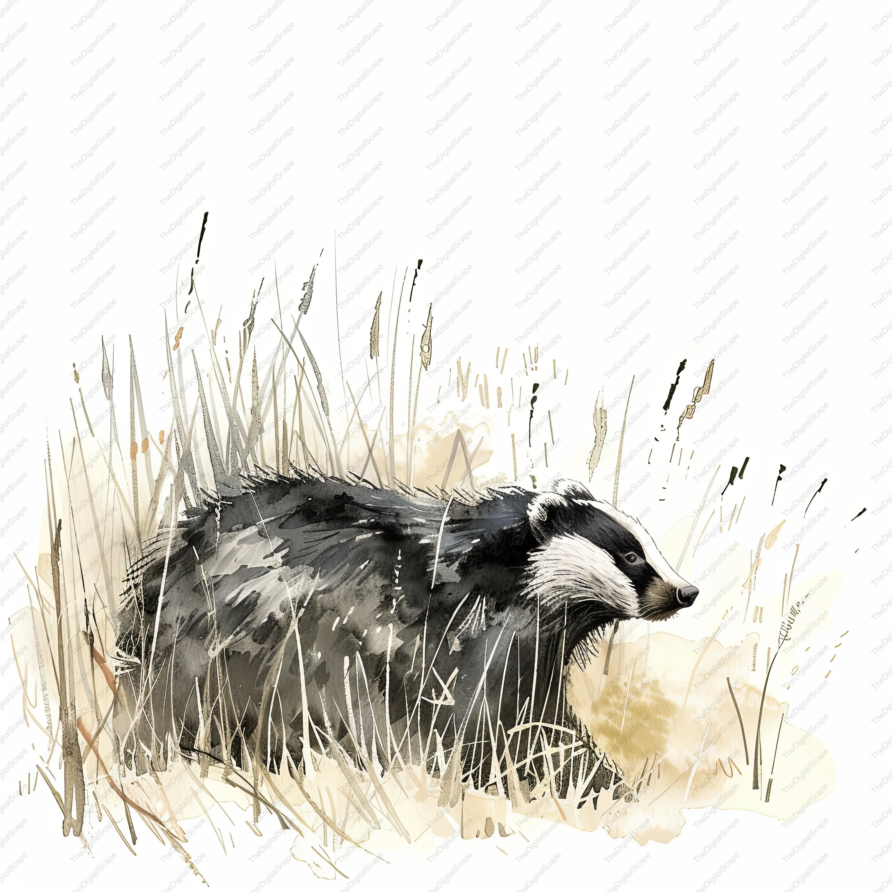 Badger in Meadow Clipart – High-quality Jpgs, Commercial Use (instant ...