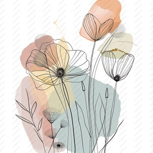 Boho Pastel Flowers Line Art Clipart: Scrapbook Planner Graphics (jpgs ...