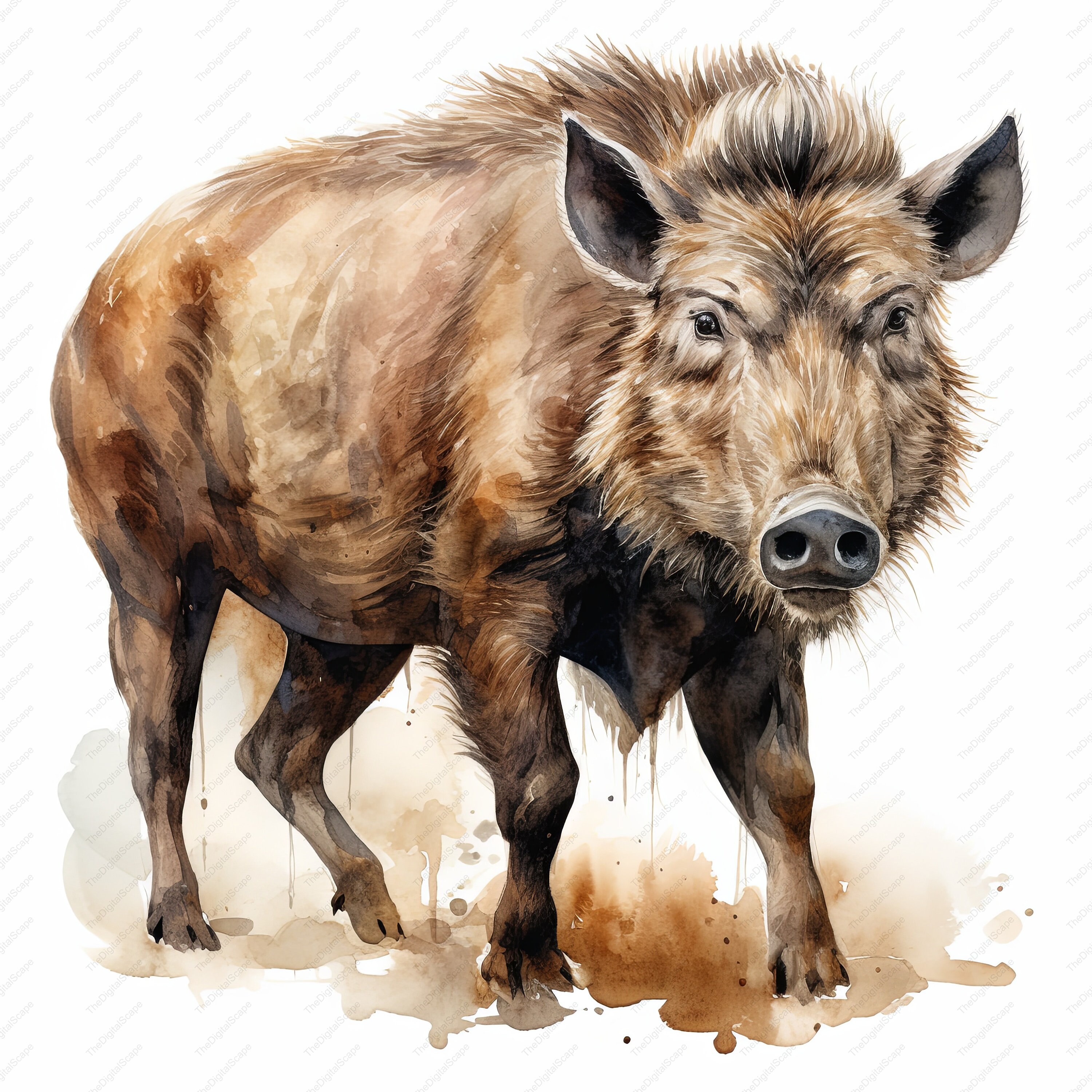 Watercolor Boar Clipart - Wild Hog Jpgs for Commercial Use (instant ...