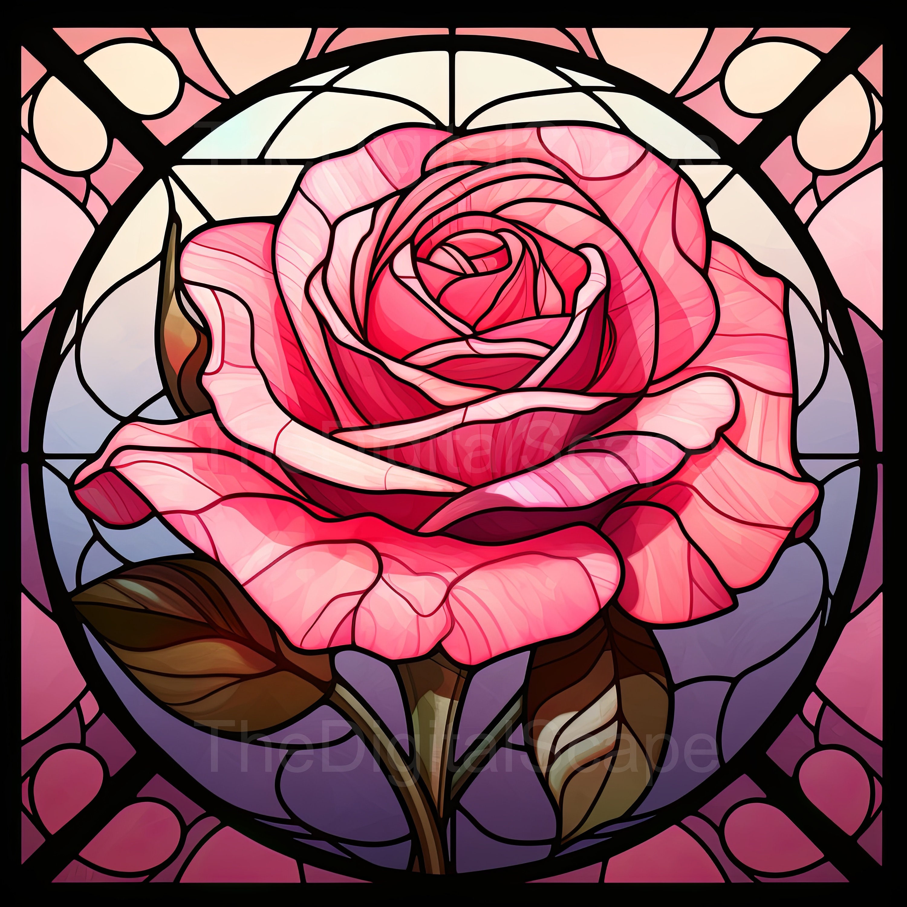Stained Glass Rose Clipart 10 High Quality Jpgs Scrapbooks - Etsy