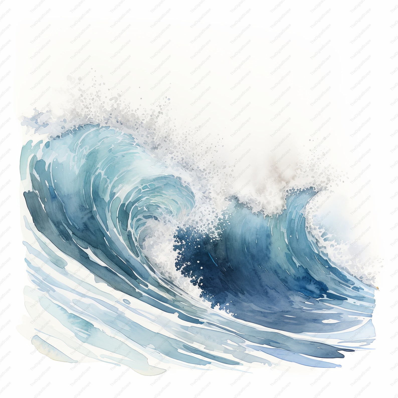 Watercolor Wave Clipart – Ocean Graphics, Commercial Use (instant ...