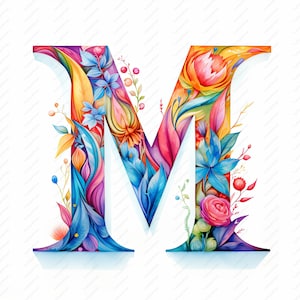 Floral Letter M Clipart – High-quality Alphabet Print (digital Download ...