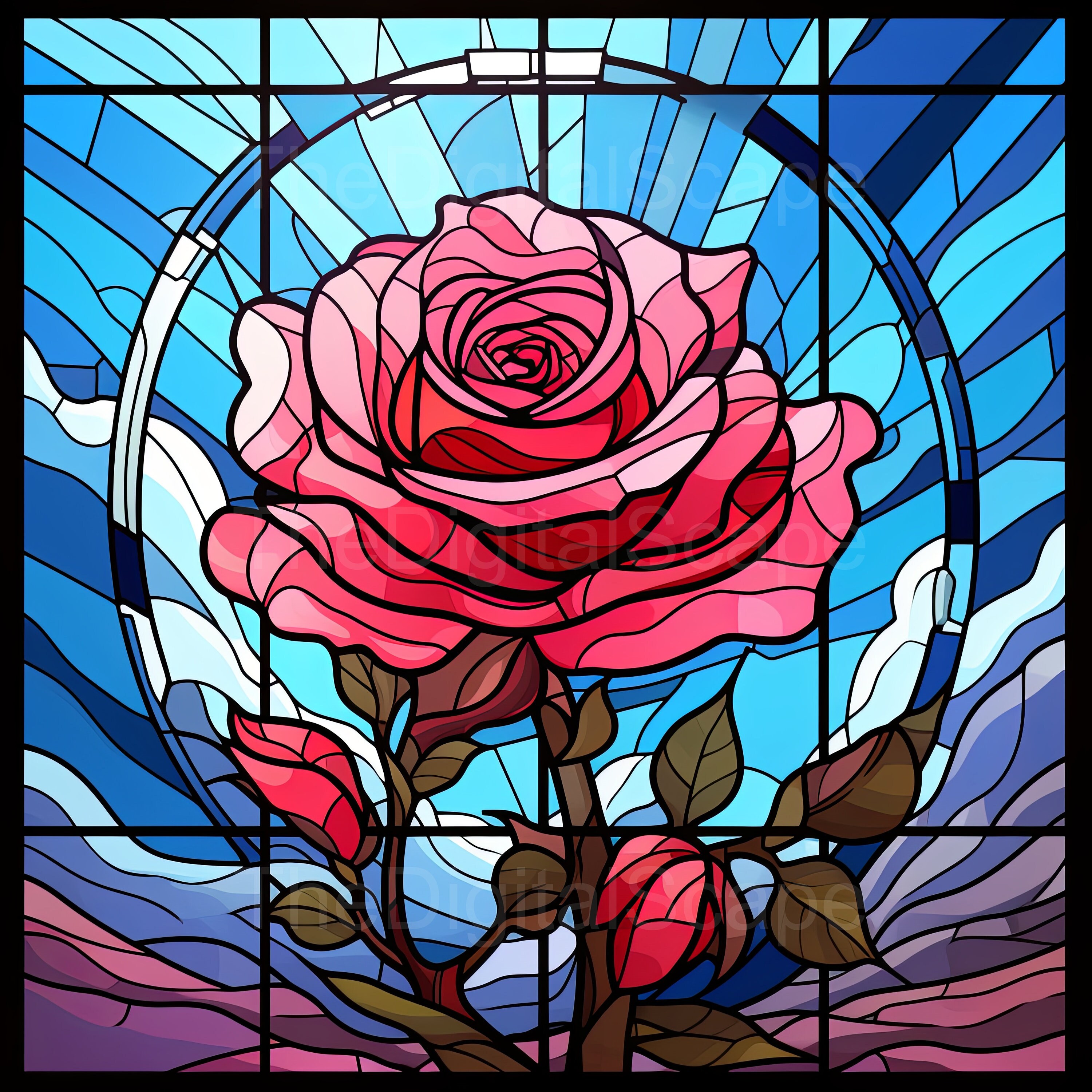 Stained Glass Rose Clipart – High Quality Jpgs, Commercial Use (instant ...