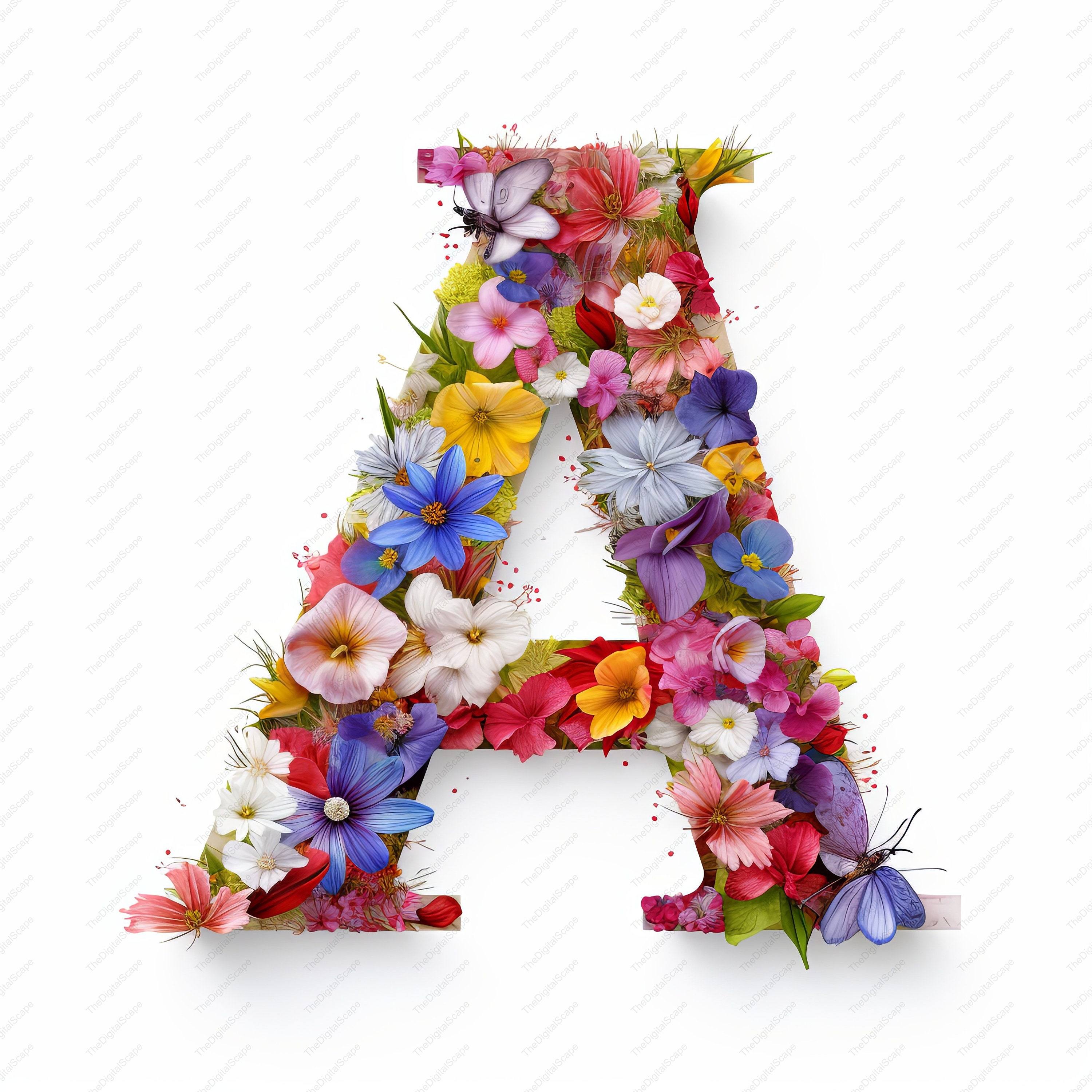 Floral Letter A Clipart, 10 High Quality Jpgs, Nursery Art, Instant ...