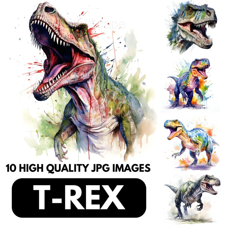 T-rex Watercolor Clipart: Dinosaur Art, Scrapbook Graphics (digital ...