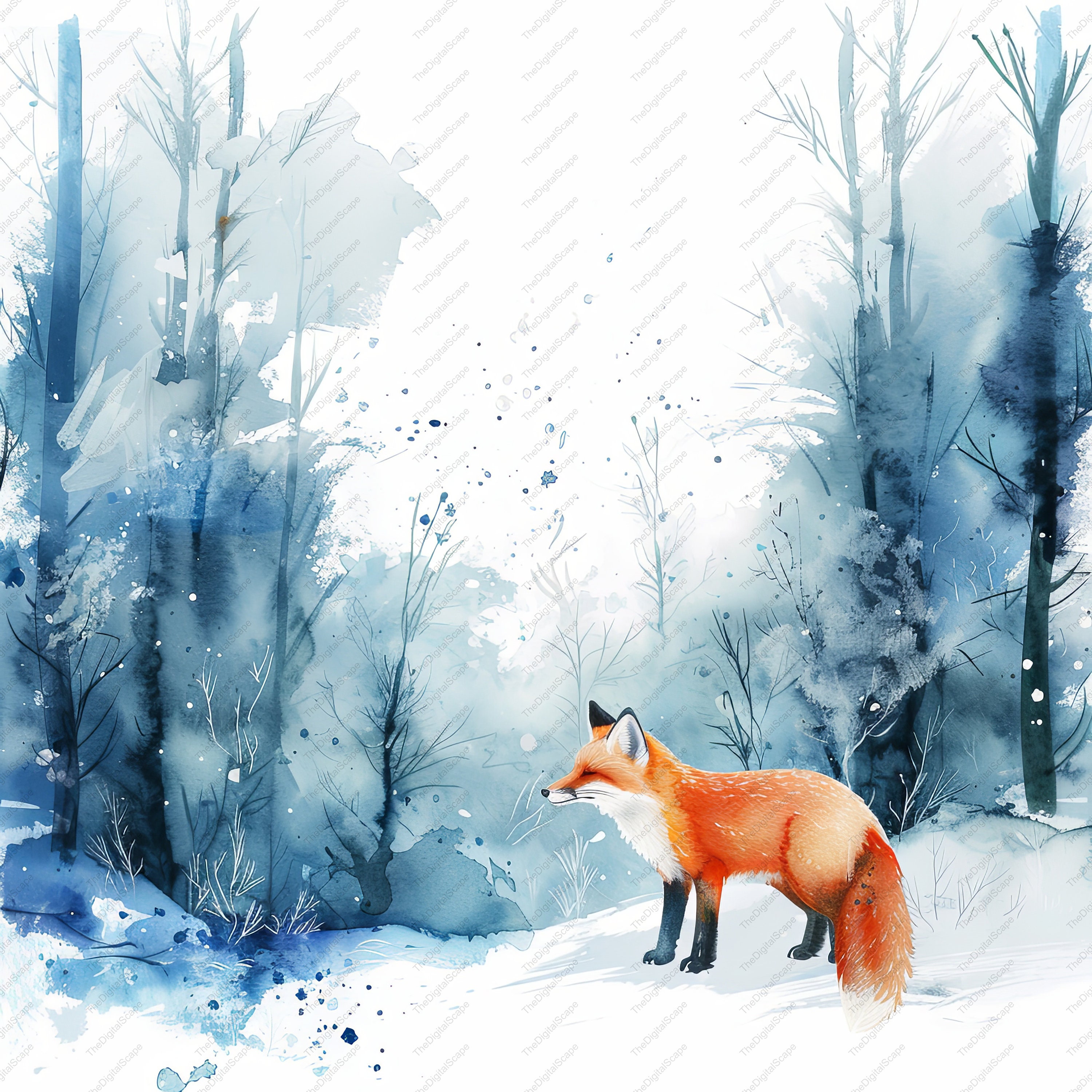 Fox Winter Forest Clipart – High-quality Jpgs, Scrapbook Graphics ...