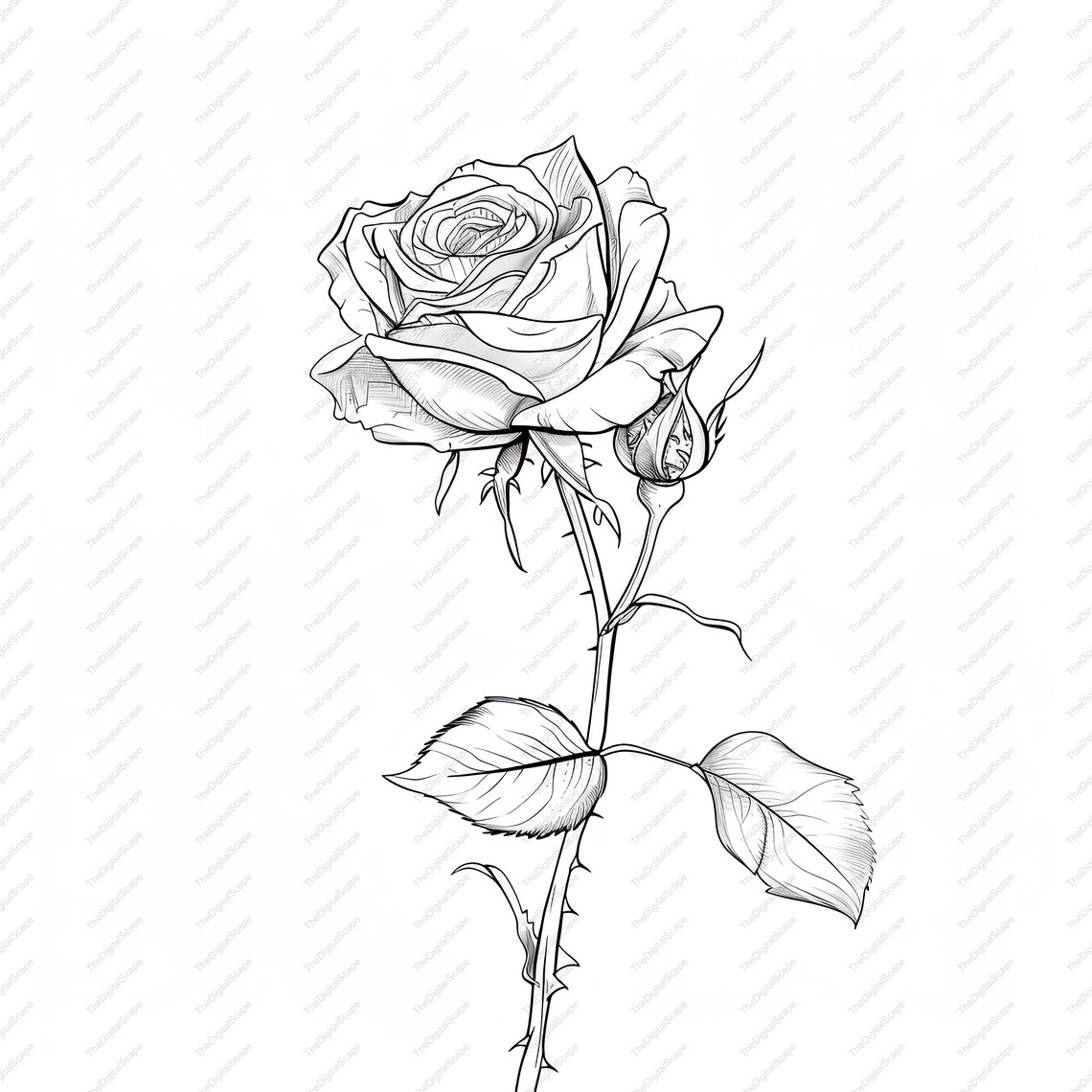 Pencil Sketch Rose Clipart – High-quality Jpgs, Commercial Use (instant ...