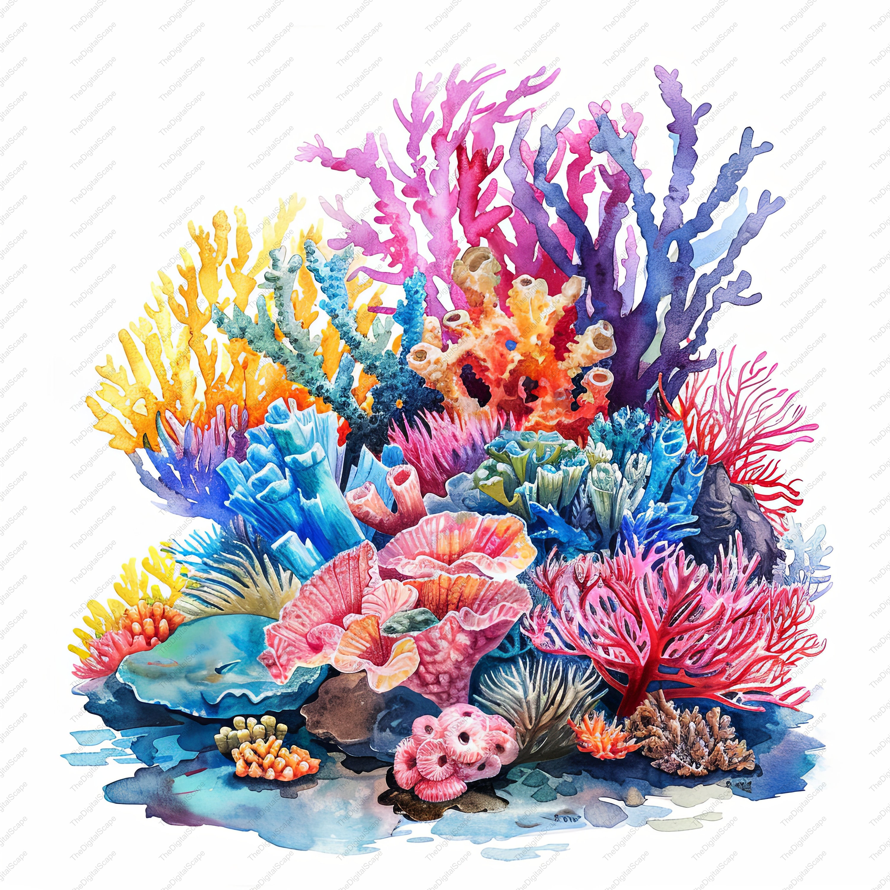 10 Underwater Coral Reef Clipart, Water Plants, Printable Watercolour ...