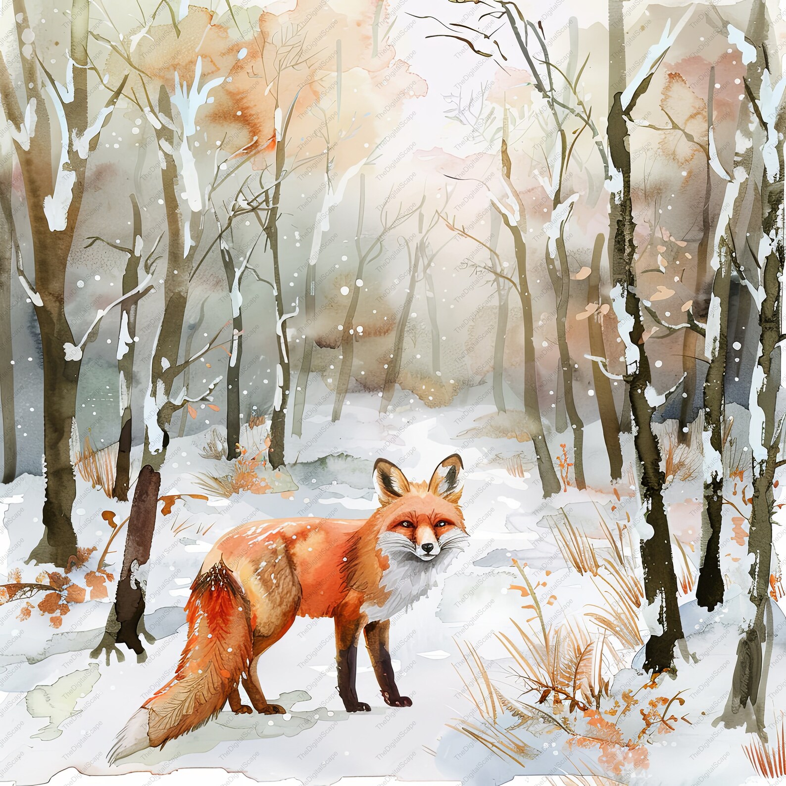 Fox Winter Forest Clipart – High-quality Jpgs, Scrapbook Graphics ...