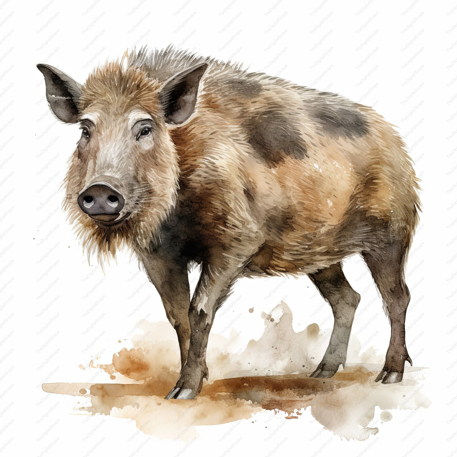 Watercolor Boar Clipart - Wild Hog Jpgs for Commercial Use (instant ...