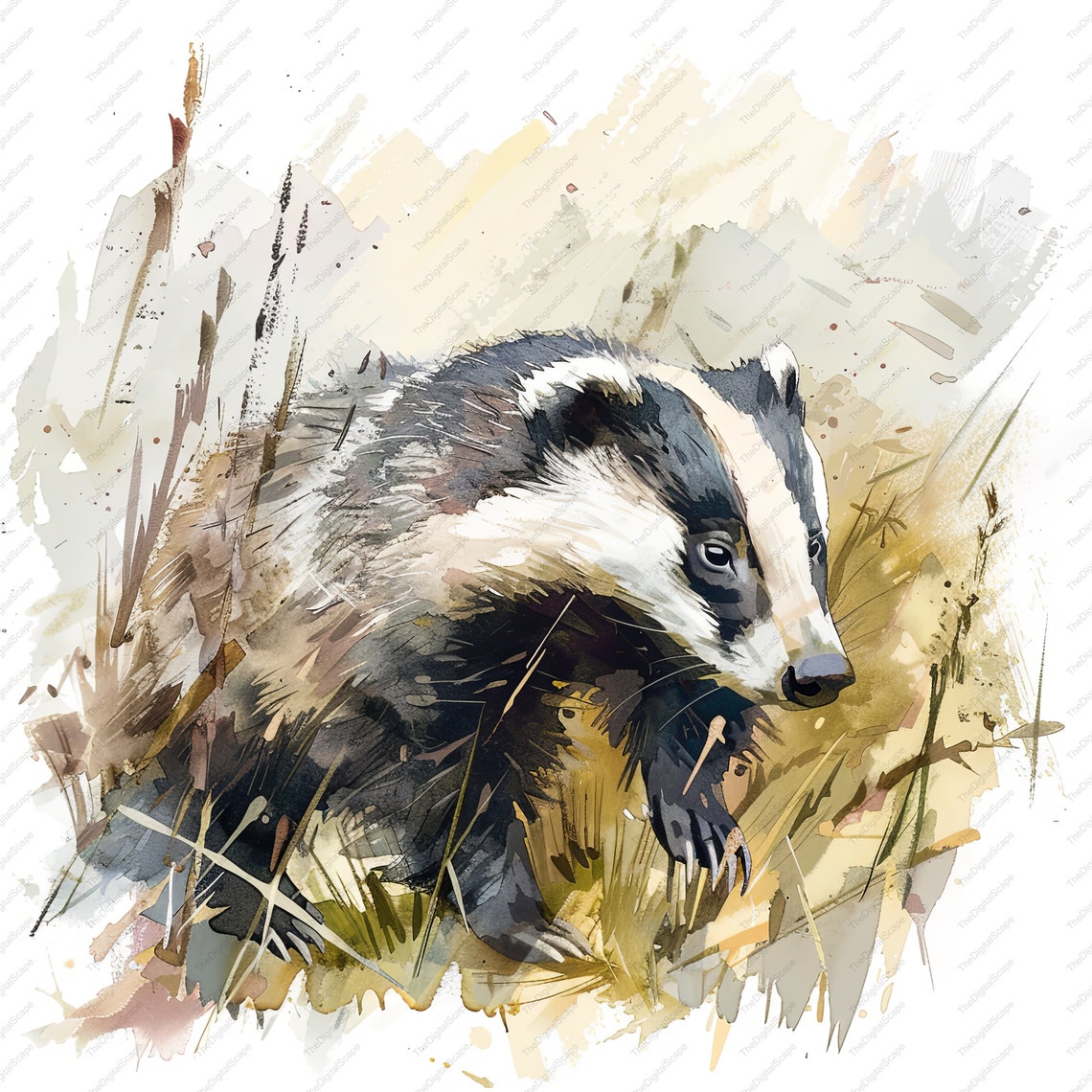 Badger in Meadow Clipart – High-quality Jpgs, Commercial Use (instant ...