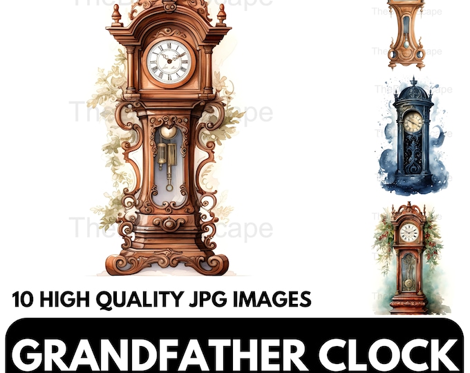 Grandfather Clock Vector Clipart Set / Outline & Stamp Drawing ...