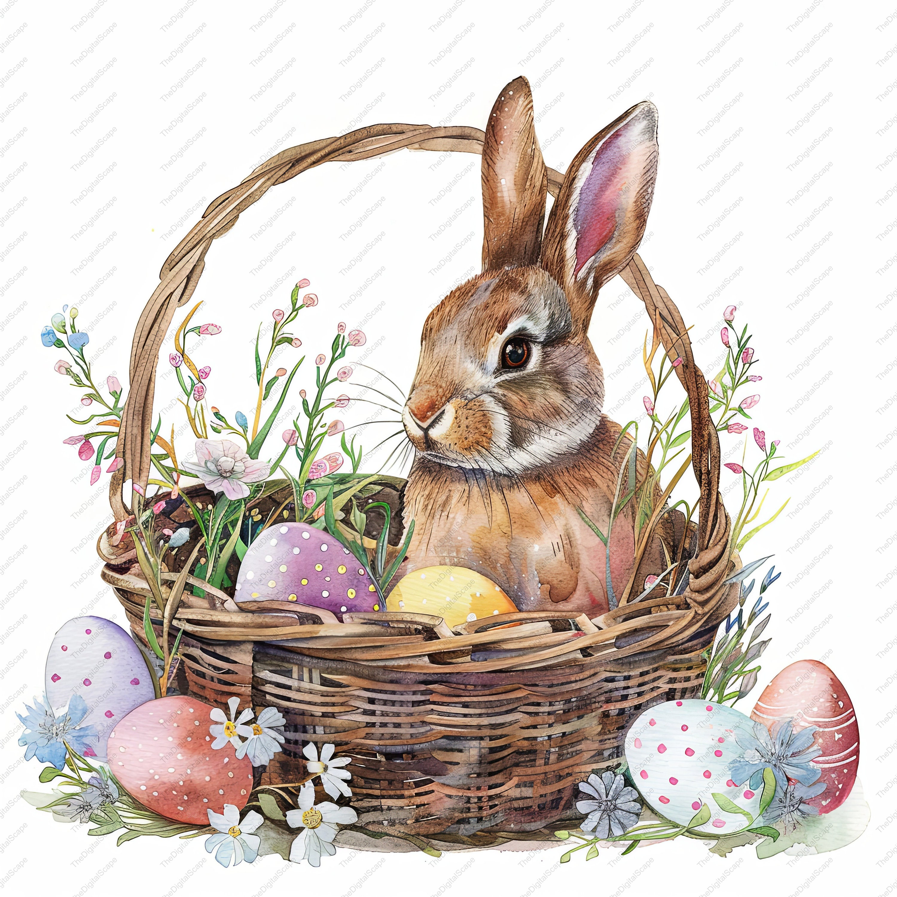 10 Easter Bunnies in a Basket Clipart - High Quality Jpgs, Scrapbooks ...