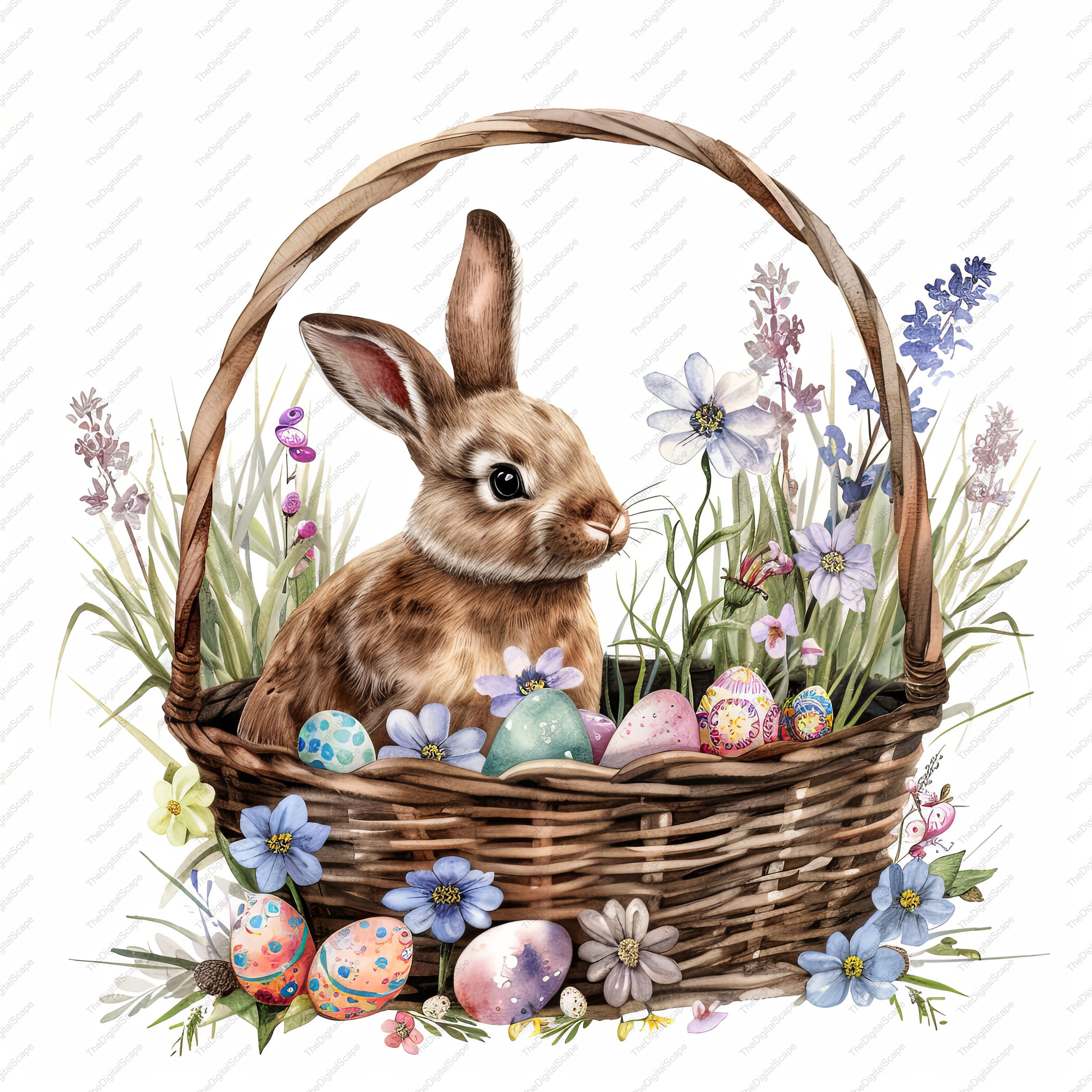 10 Easter Bunnies in a Basket Clipart - High Quality Jpgs, Scrapbooks ...